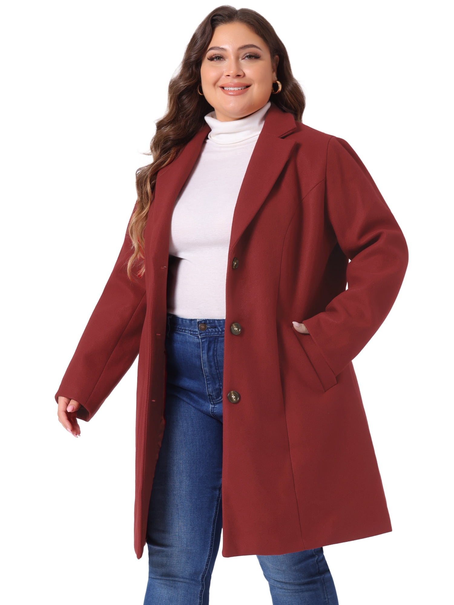 DARING DIVA Women's Plus Size Elegant Notched Lapel Trench Coat 4X Dark ...