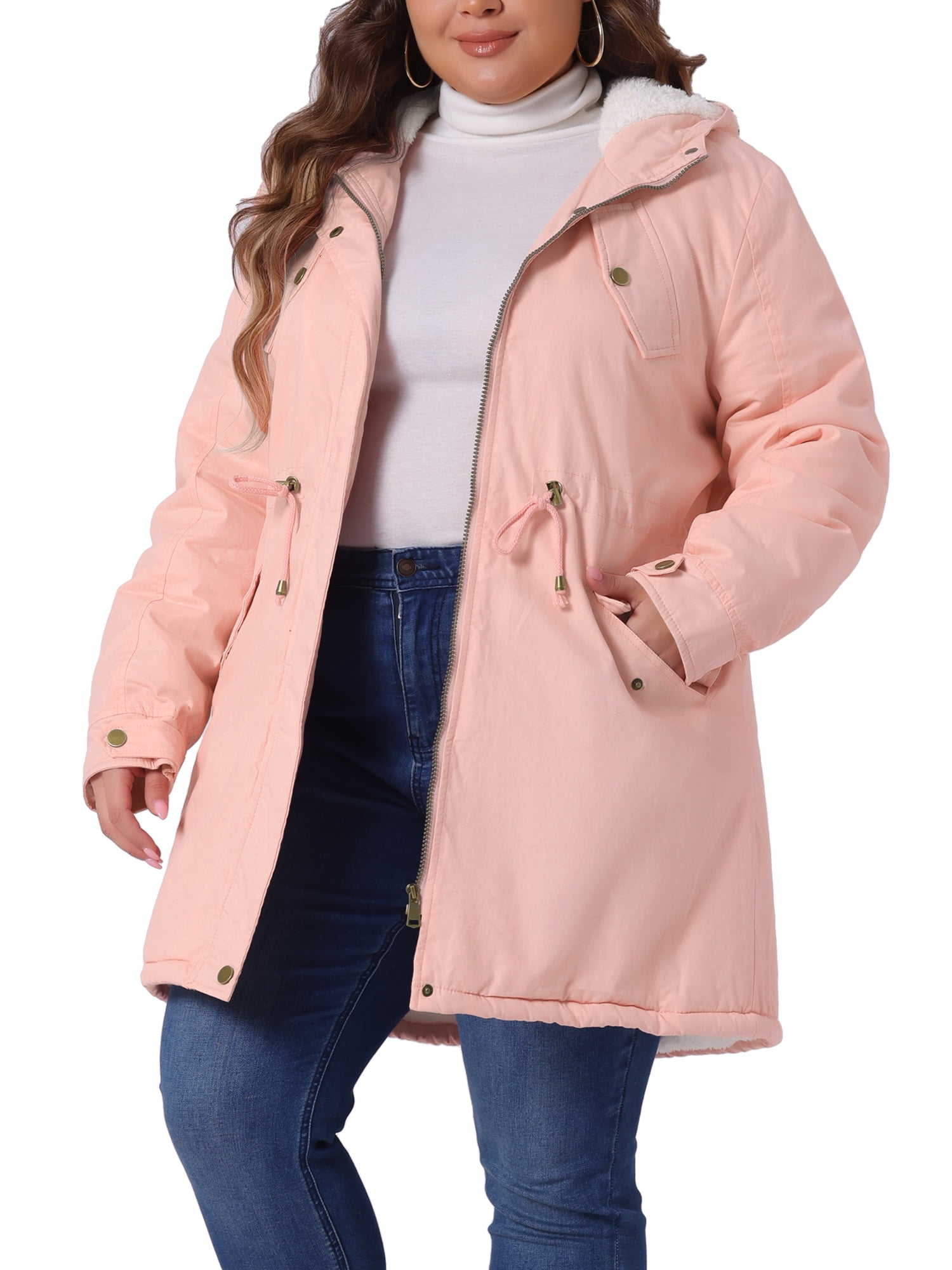 DARING DIVA Women's Plus Size Faux Fur Lined Long Anorak with Hood 3X ...
