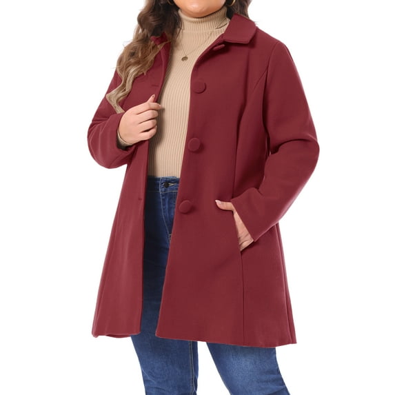 DARING DIVA Women's Plus Size Full Lined Side Pocket Single Breasted Coats 3X Burgundy - Walmart.com