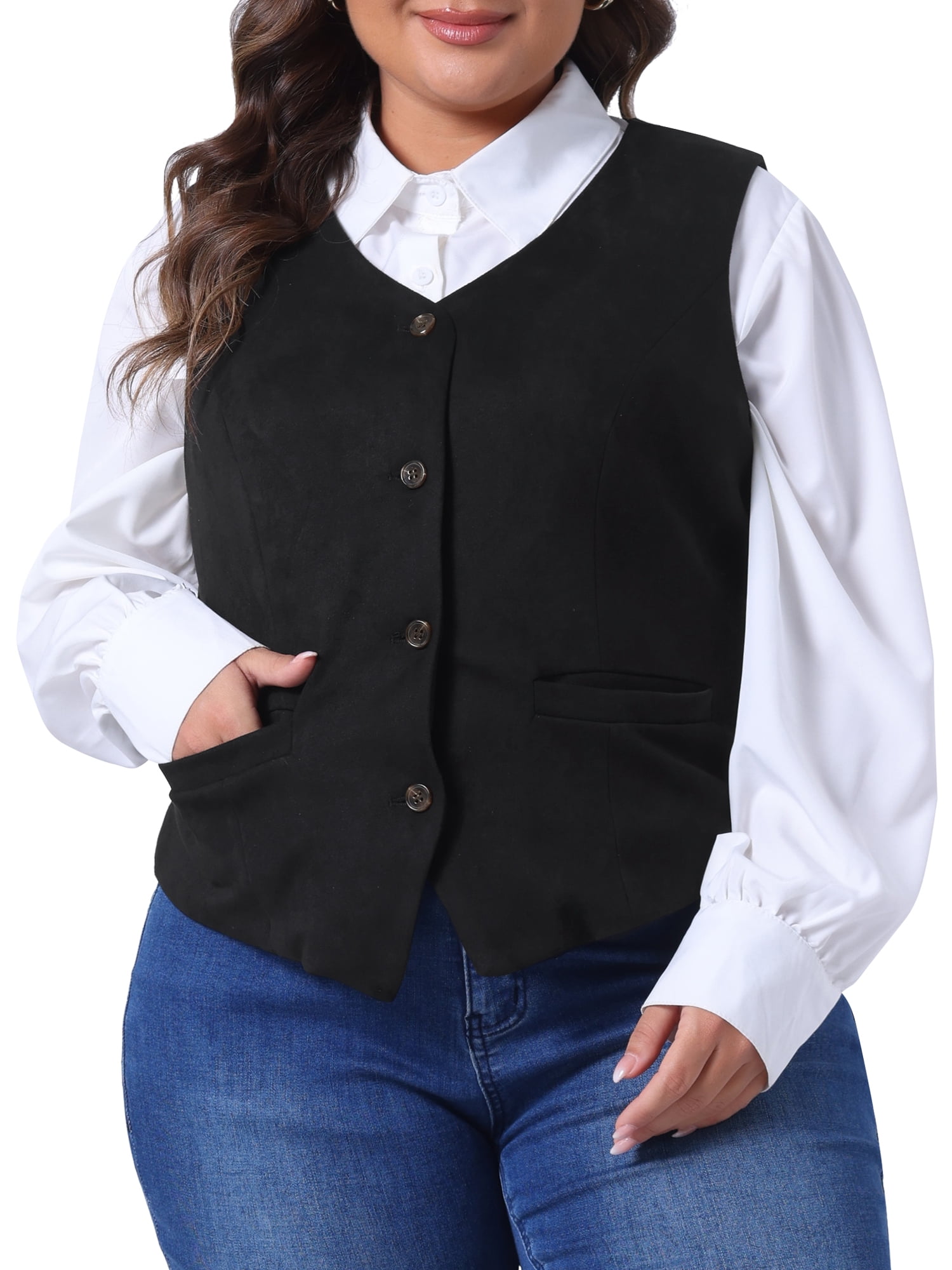 DARING DIVA Women's Plus Size Fully Lined 4 Button V-Neck Dressy Suit ...
