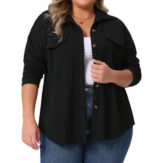 DARING DIVA Women's Plus Size Knit Casual Long Sleeve Button Down ...