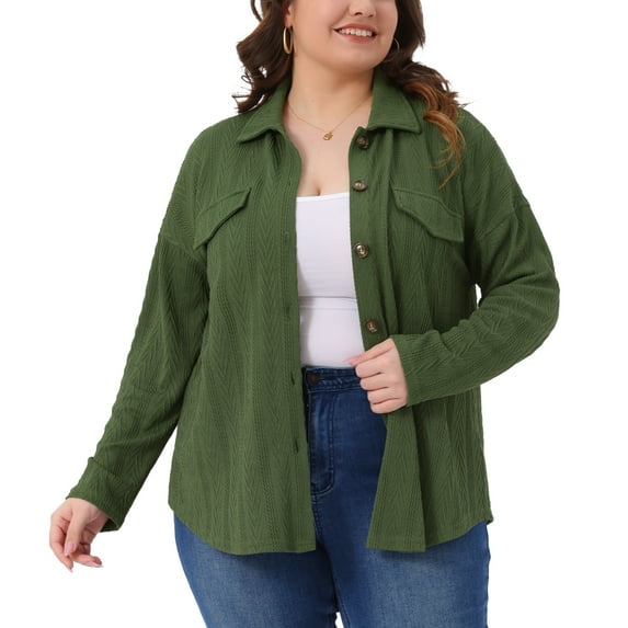 DARING DIVA Women's Plus Size Knit Casual Long Sleeve Button Down ...