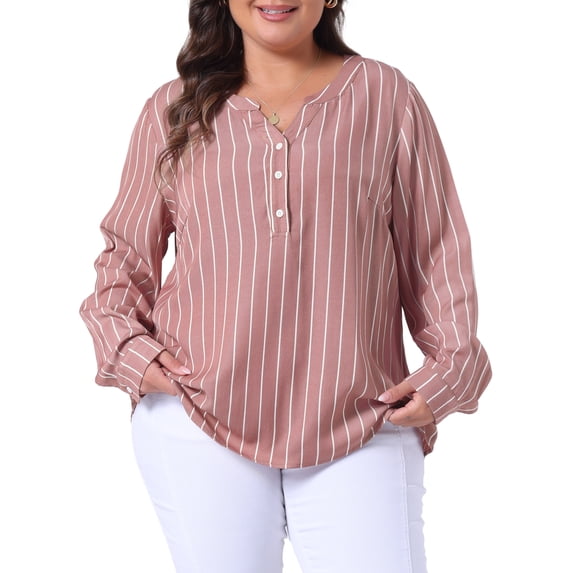 DARING DIVA Women's Plus Size Long Sleeve Button Down Blouse 2X Pink ...