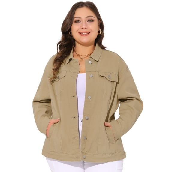 DARING DIVA Women's Plus Size Long Sleeve Button Front Washed Denim ...
