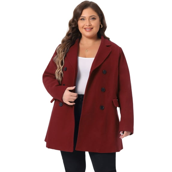DARING DIVA Women's Plus Size Notched Lapel Casual Coat 2X Dark Red ...