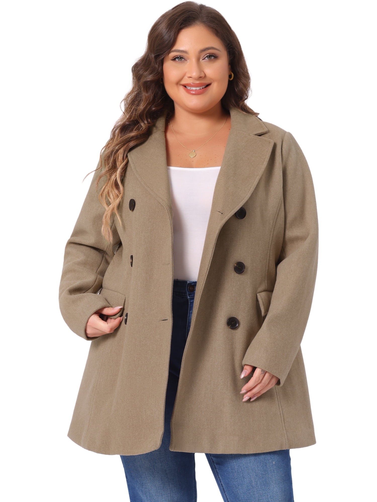DARING DIVA Women's Plus Size Notched Lapel Casual Coat 4X Light Brown ...