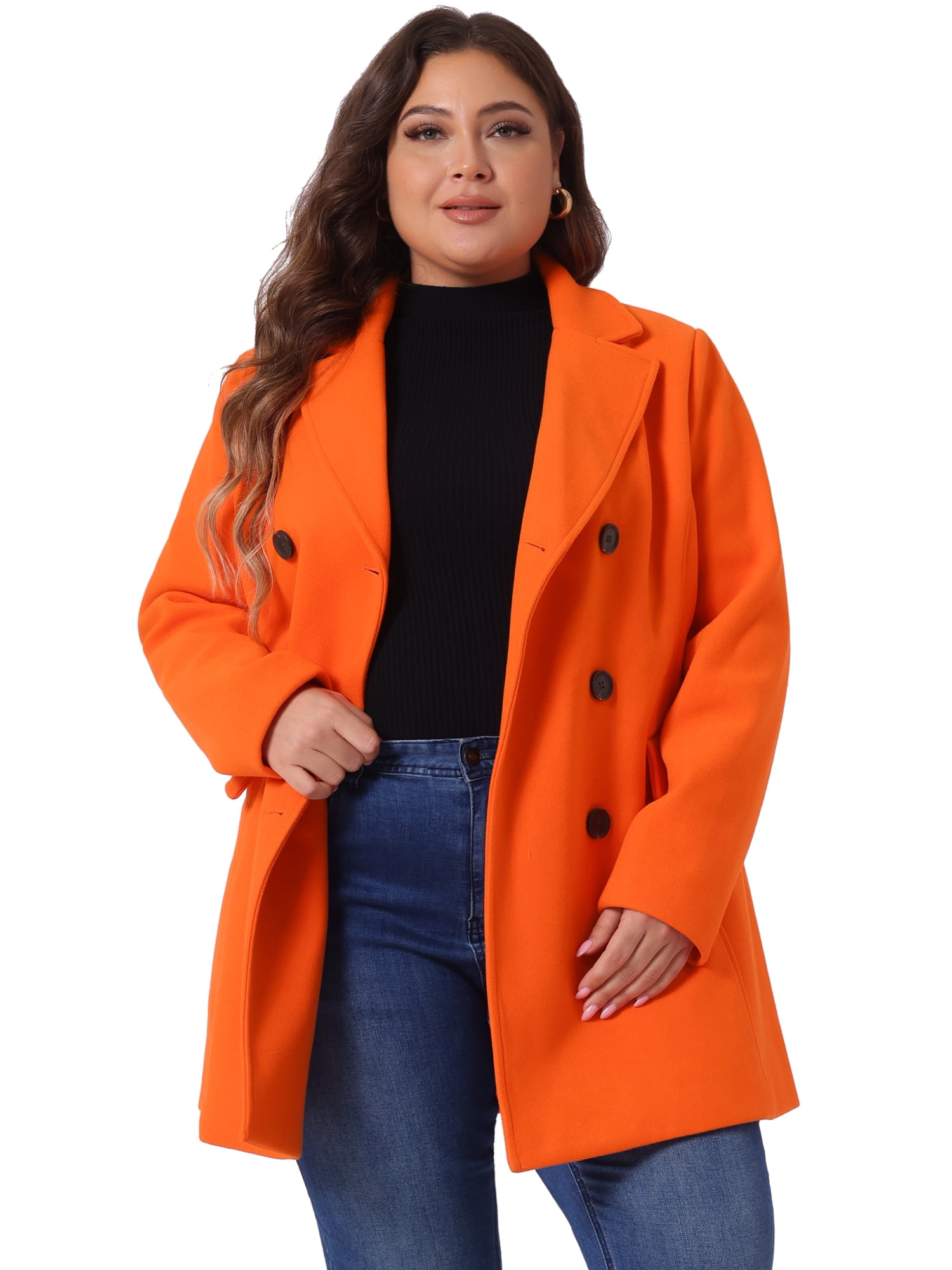 DARING DIVA Women's Plus Size Notched Lapel Casual Coat 4X Orange ...