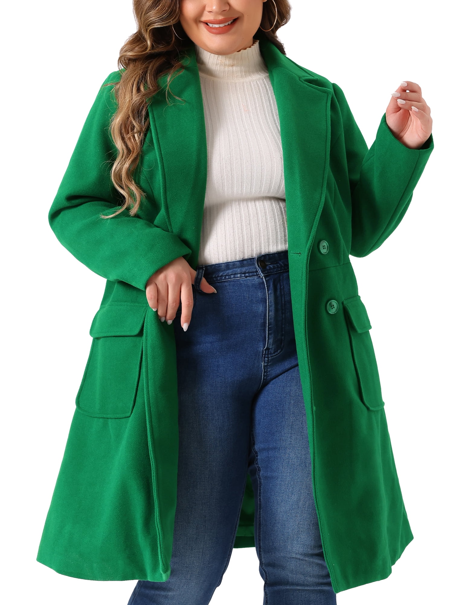 DARING DIVA Women's Plus Size Notched Lapel Double Breasted Long Coat ...