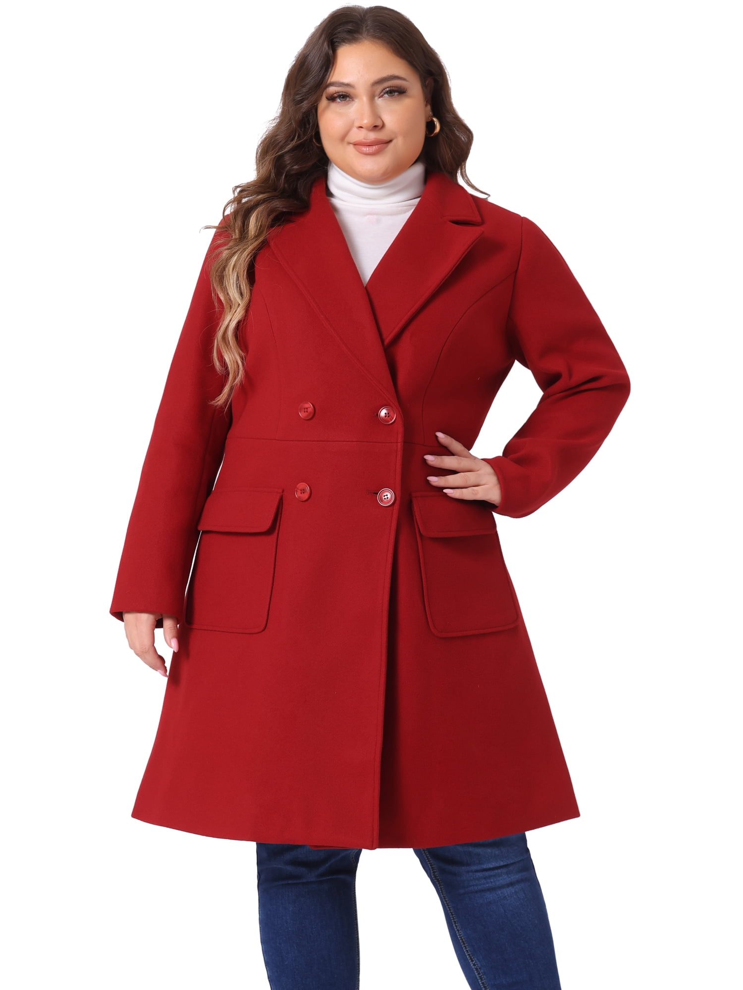 DARING DIVA Women's Plus Size Notched Lapel Double Breasted Long Coat ...