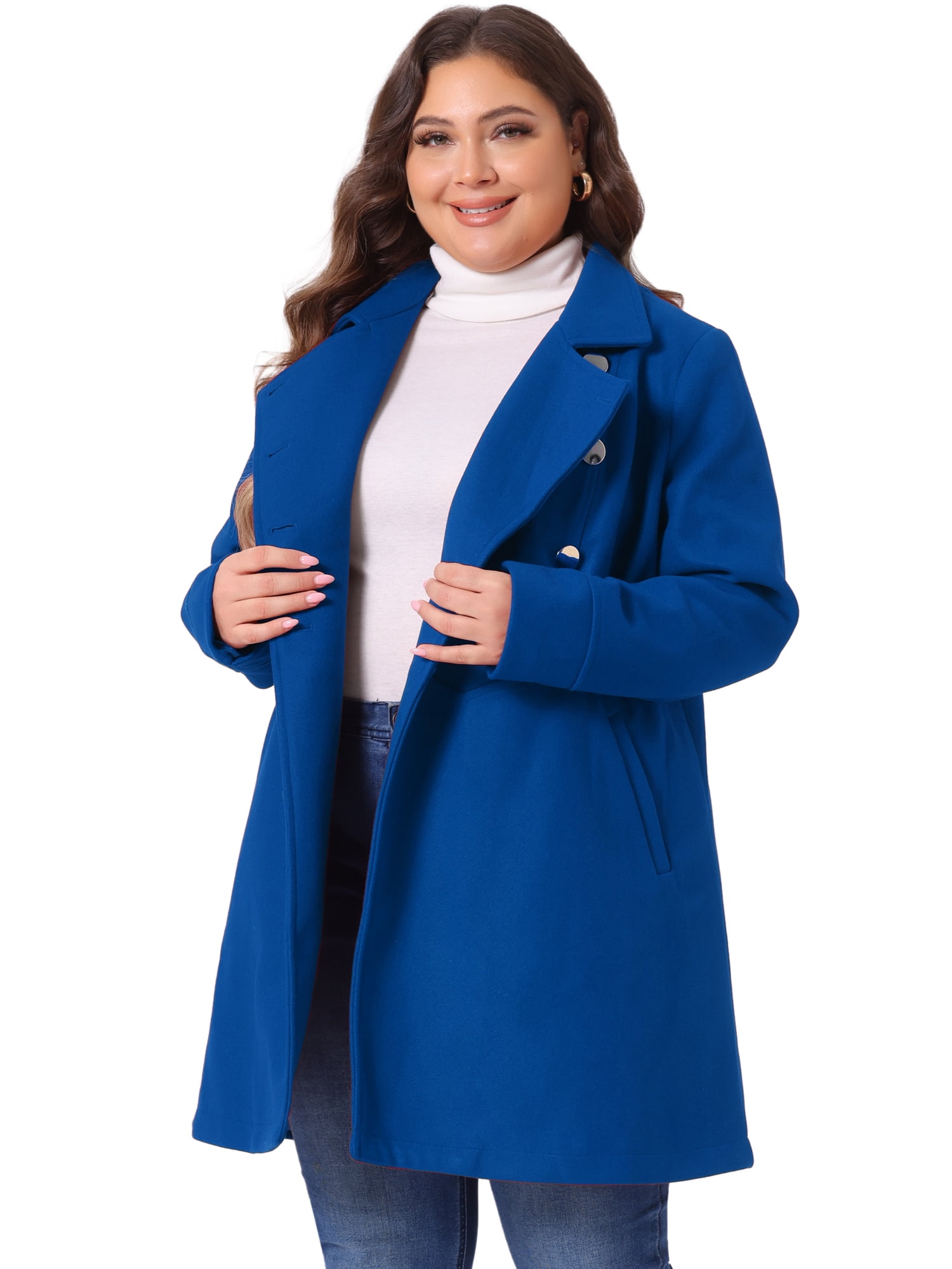 DARING DIVA Women's Plus Size Turn Down Collar Double Breasted A Line ...