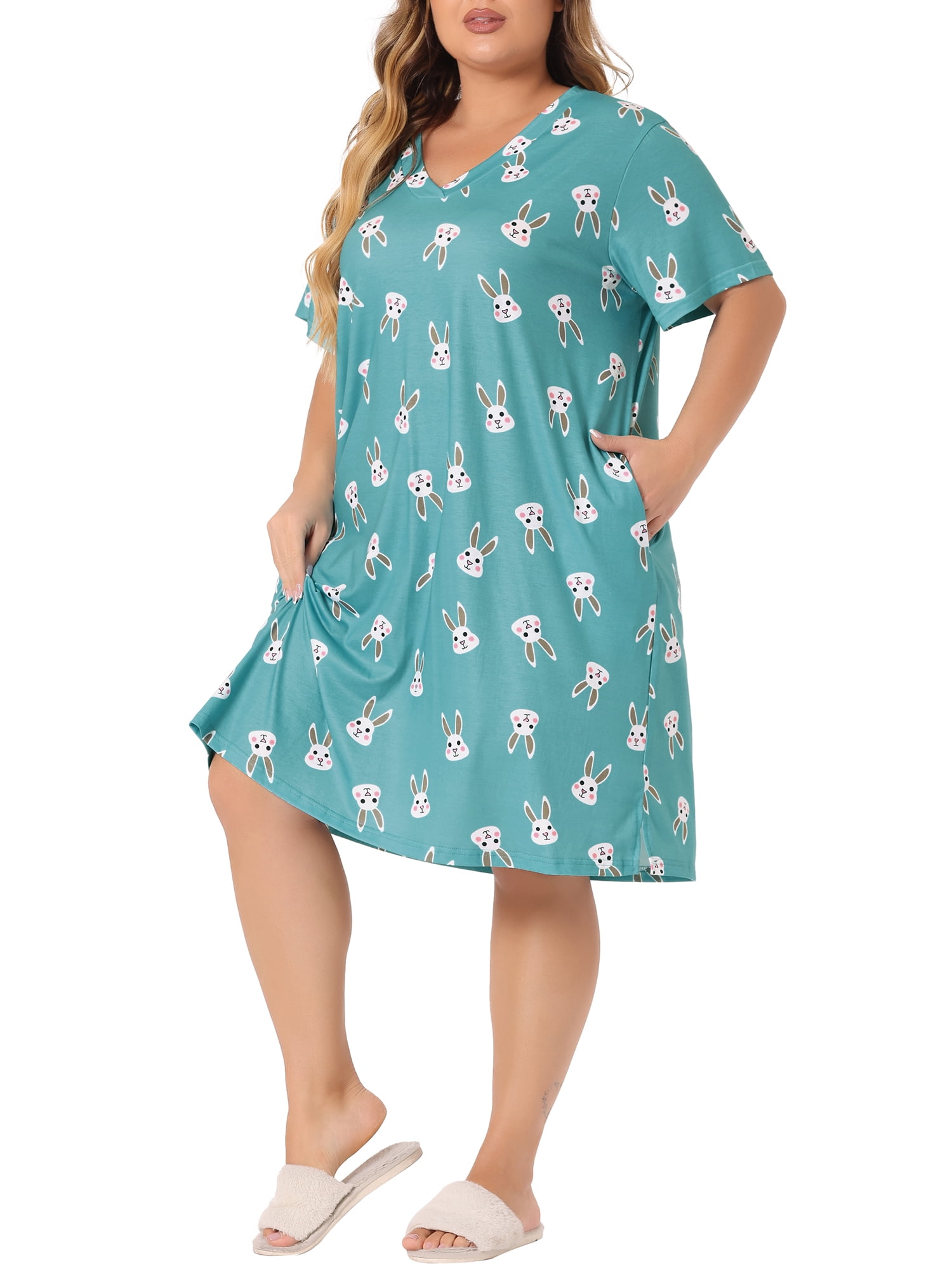 DARING DIVA Women's Plus Size V Neck Star Moon Pattern Nightgown 4X Blue Green - Walmart.com