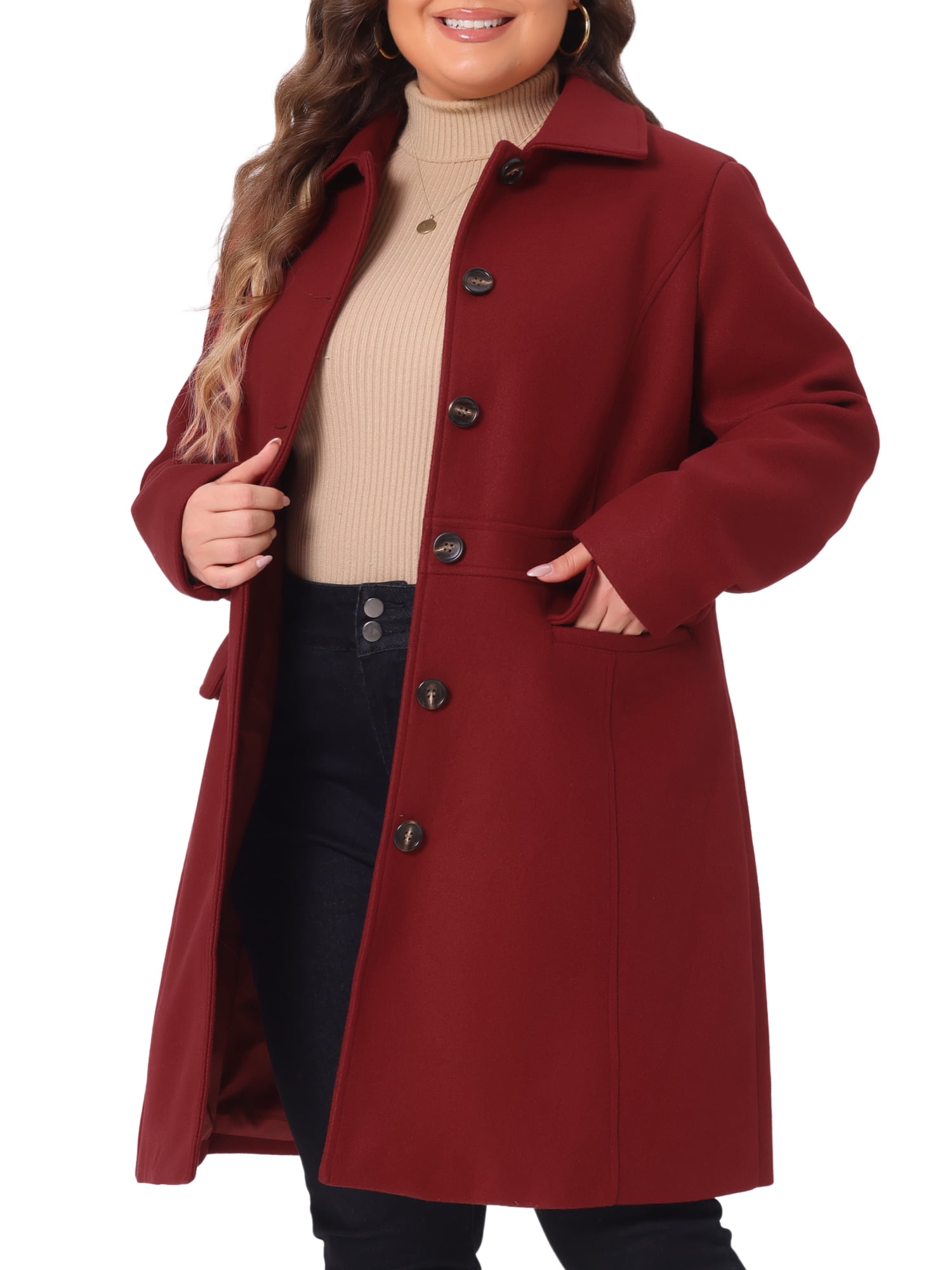 DARING DIVA Women's Plus Size Winter Peacoat Single-Breasted Coat 4X ...