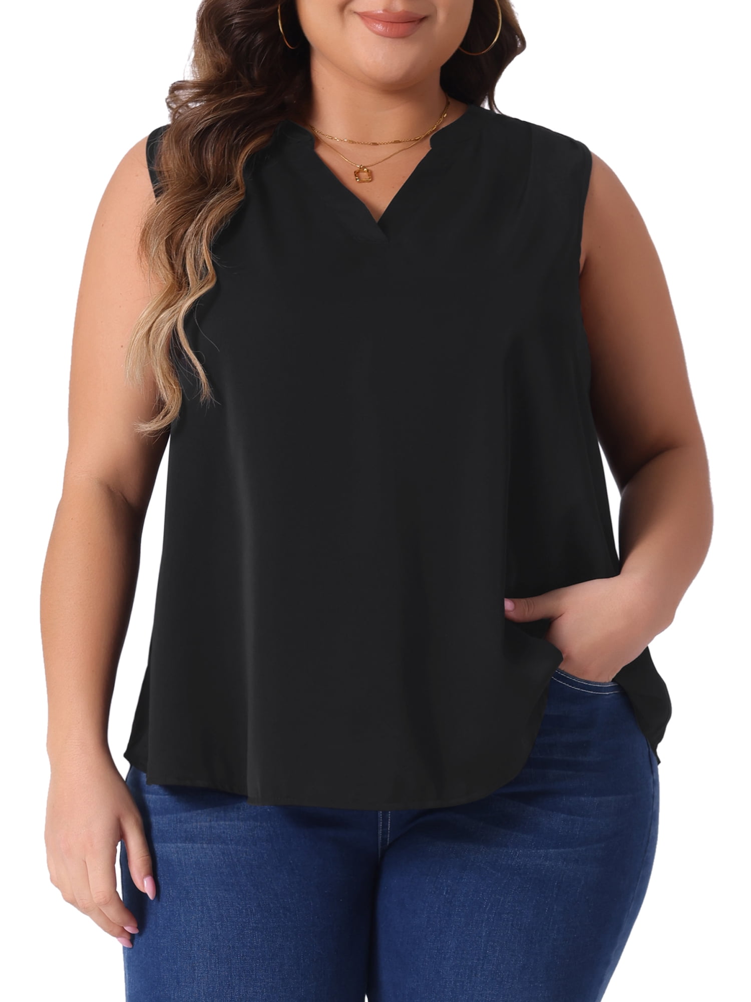 DARING DIVA Women's Plus Tank Tops V Neck Blouses Basic Tank 1X Black ...