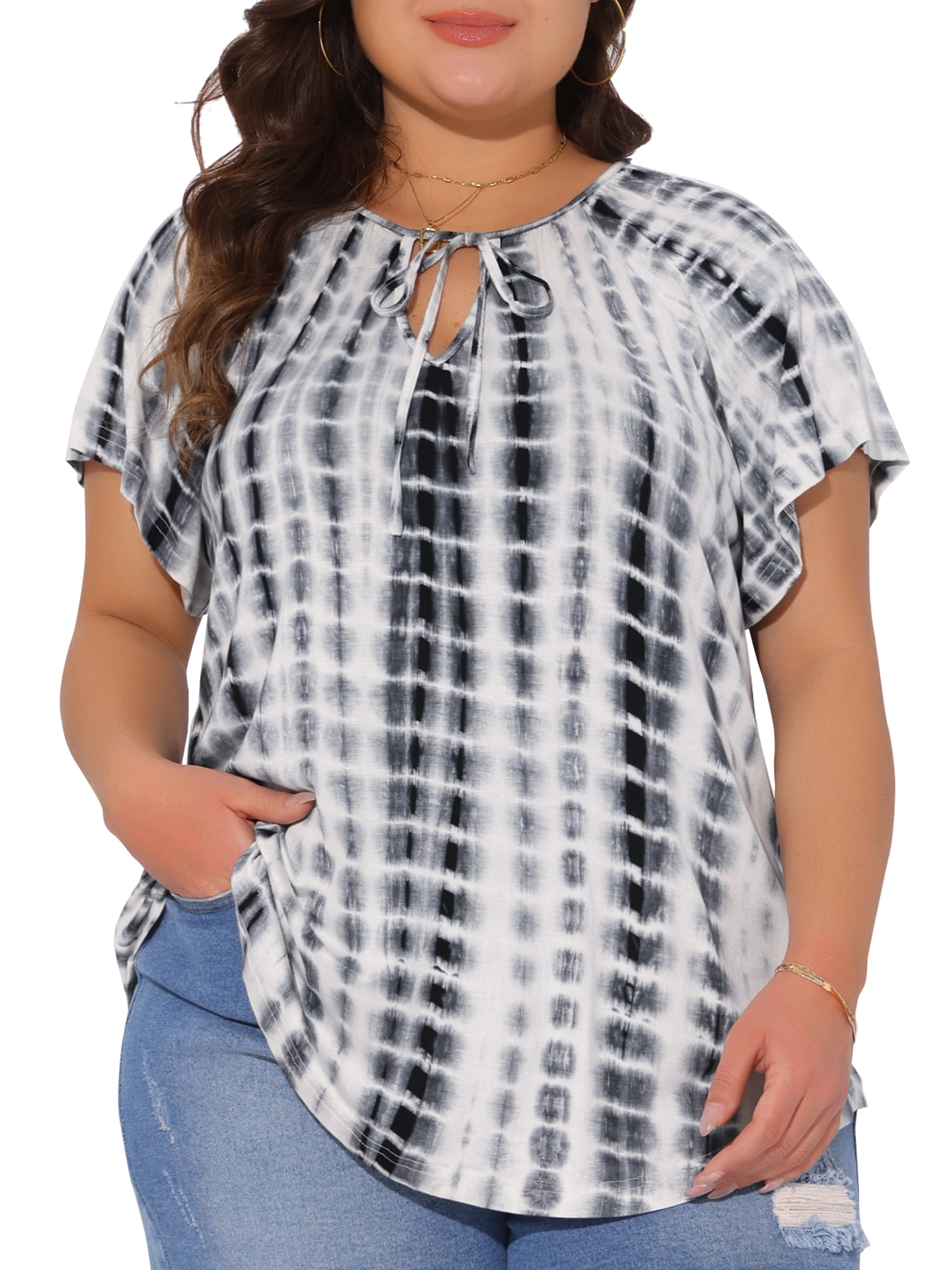 DARING DIVA Women's Plus Tye Dye Short Sleeves Blouse 4X Grey - Walmart.com