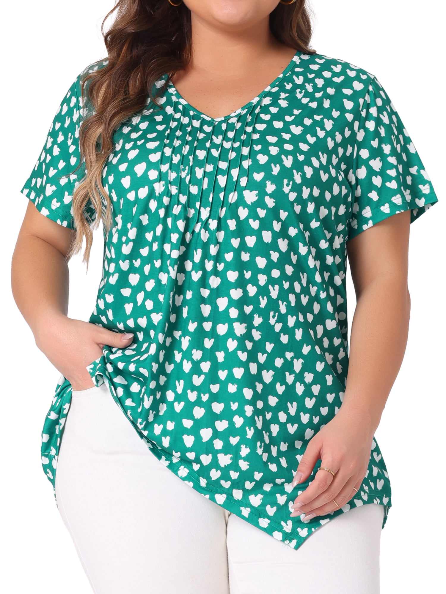 DARING DIVA Women's Plus V Neck Pintuck Short Sleeve Polka Dots Top 4X ...