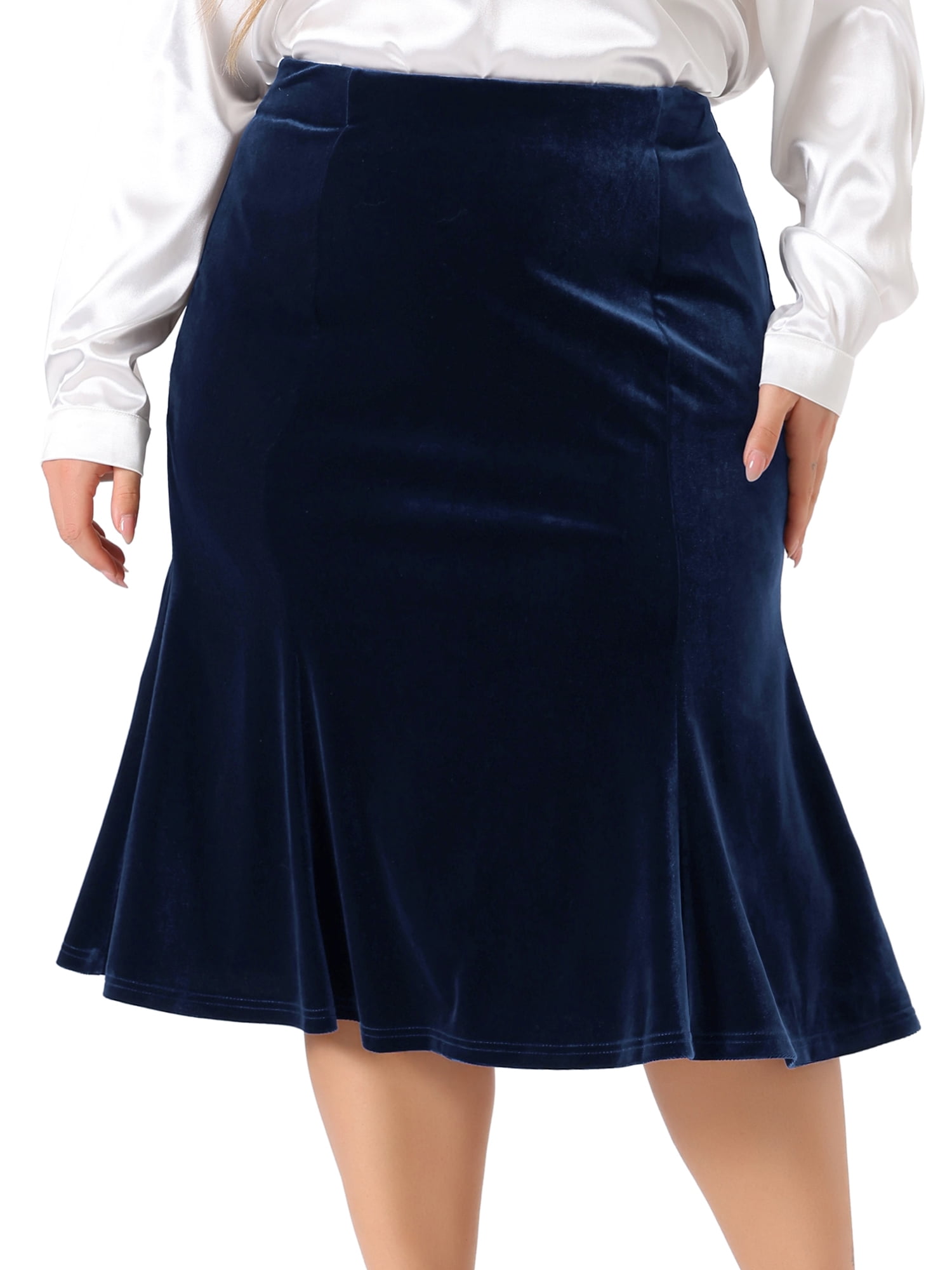 DARING DIVA Women's Plus Velvet Fishtail Mermaid Bodycon Skirt 3X Navy ...
