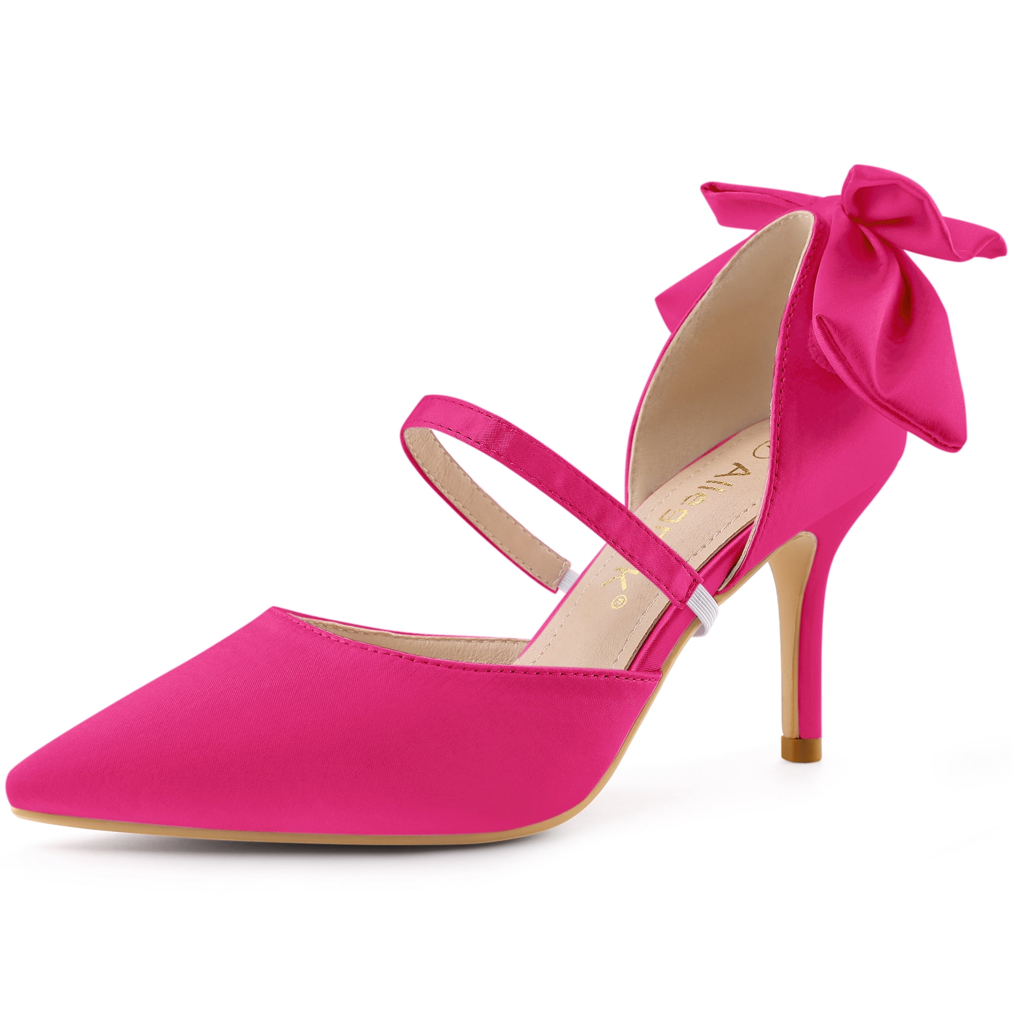 DARING DIVA Women's Pointed Toe Bow Satin Stiletto Heels Pumps Hot Pink ...