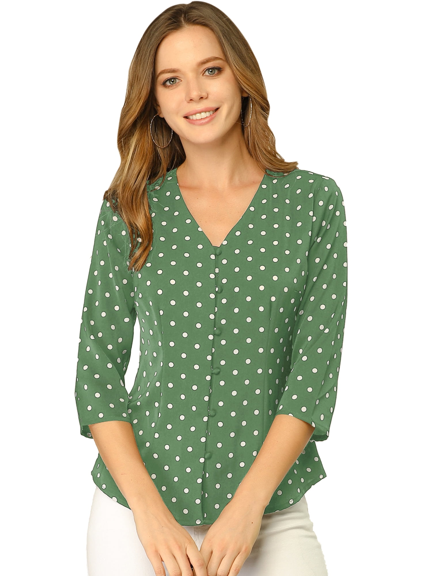 DARING DIVA Women's Polka Dots 3/4 Sleeve Button Blouse Top XX-Large ...