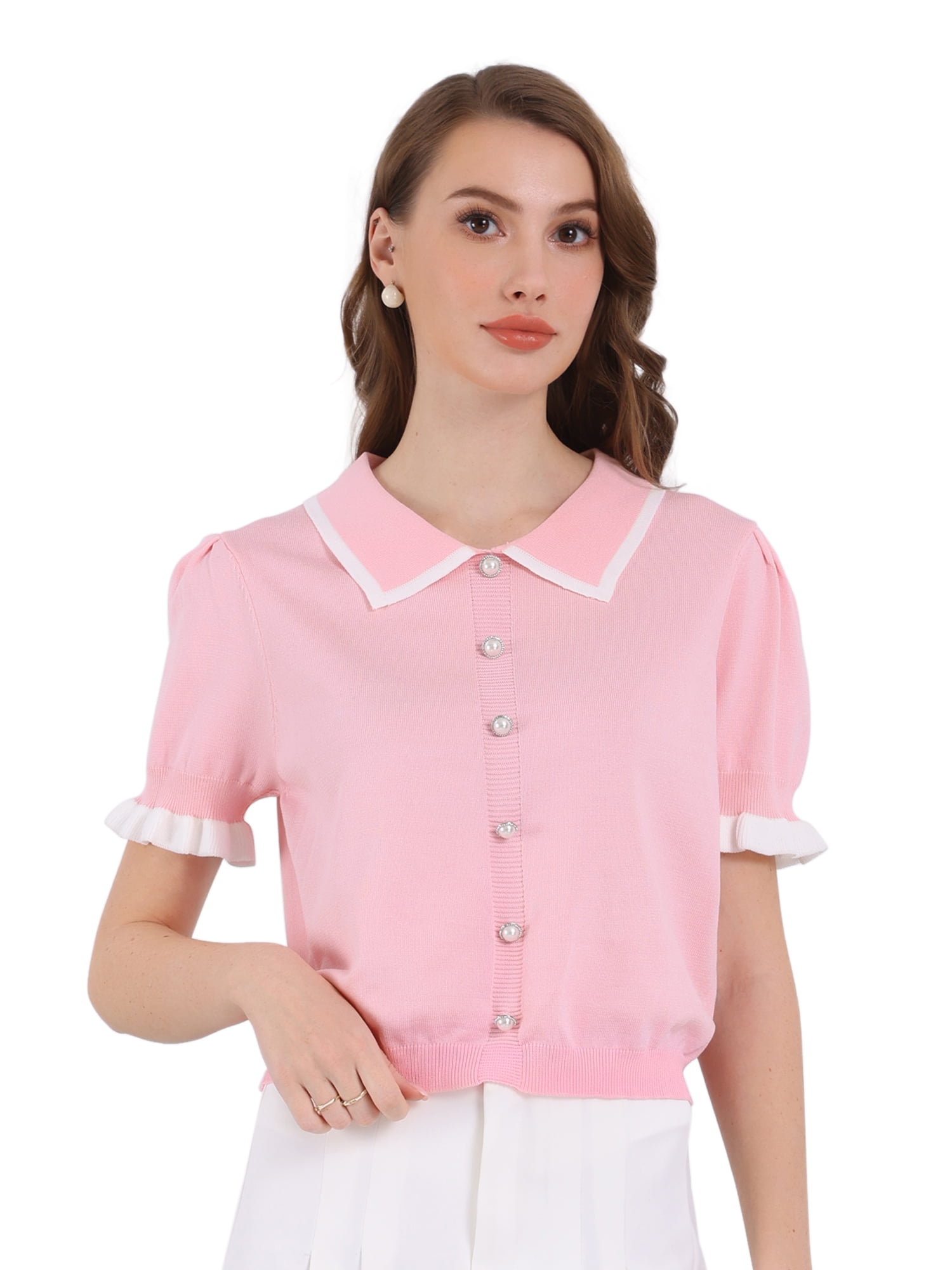 DARING DIVA Women's Puff Sleeve Dressy Vintage Knit Ruffled Crop Top L ...