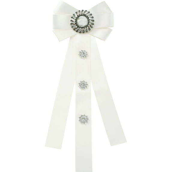 DARING DIVA Women's Retro Rhinestone Decor Ribbon Long Bow Ties Cream ...