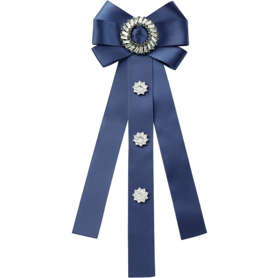 DARING DIVA Women's Retro Rhinestone Decor Ribbon Long Bow Ties Navy ...