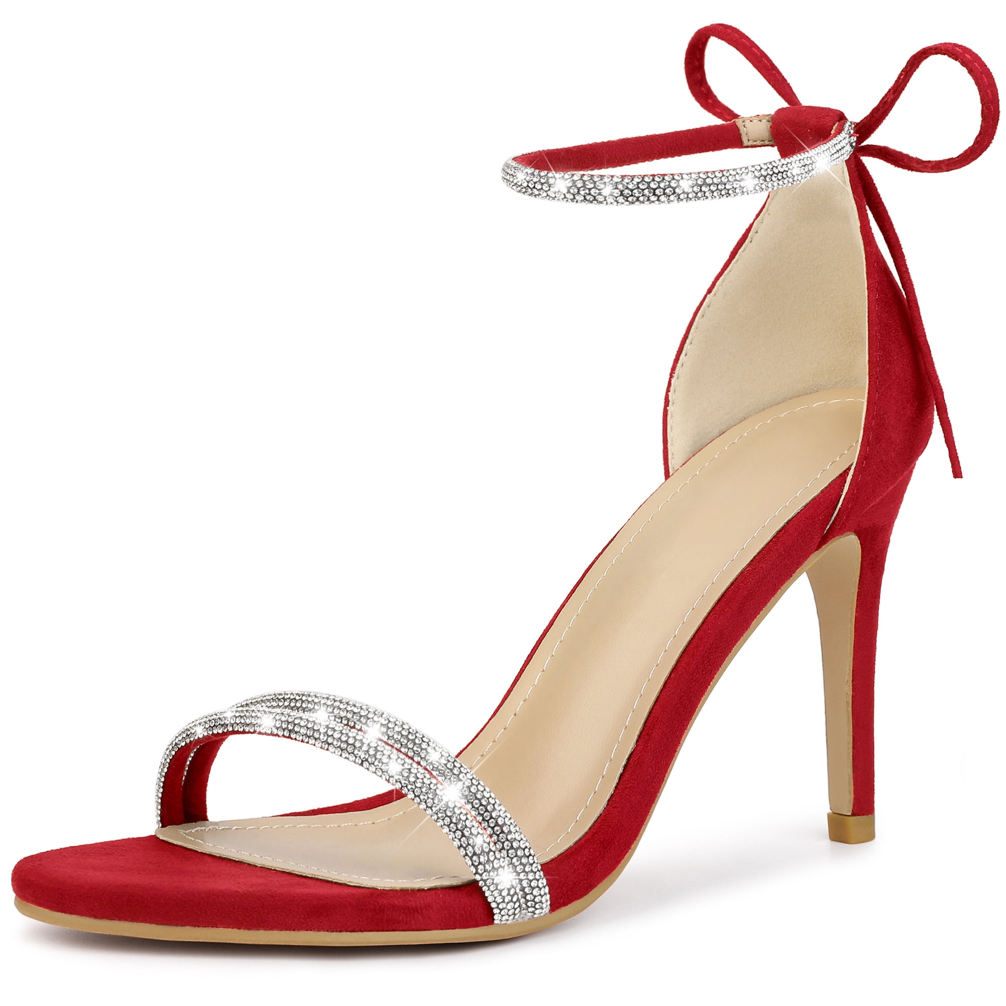 DARING DIVA Women's Rhinestone Ankle Tie Stiletto Heels Sandals Red 10 ...