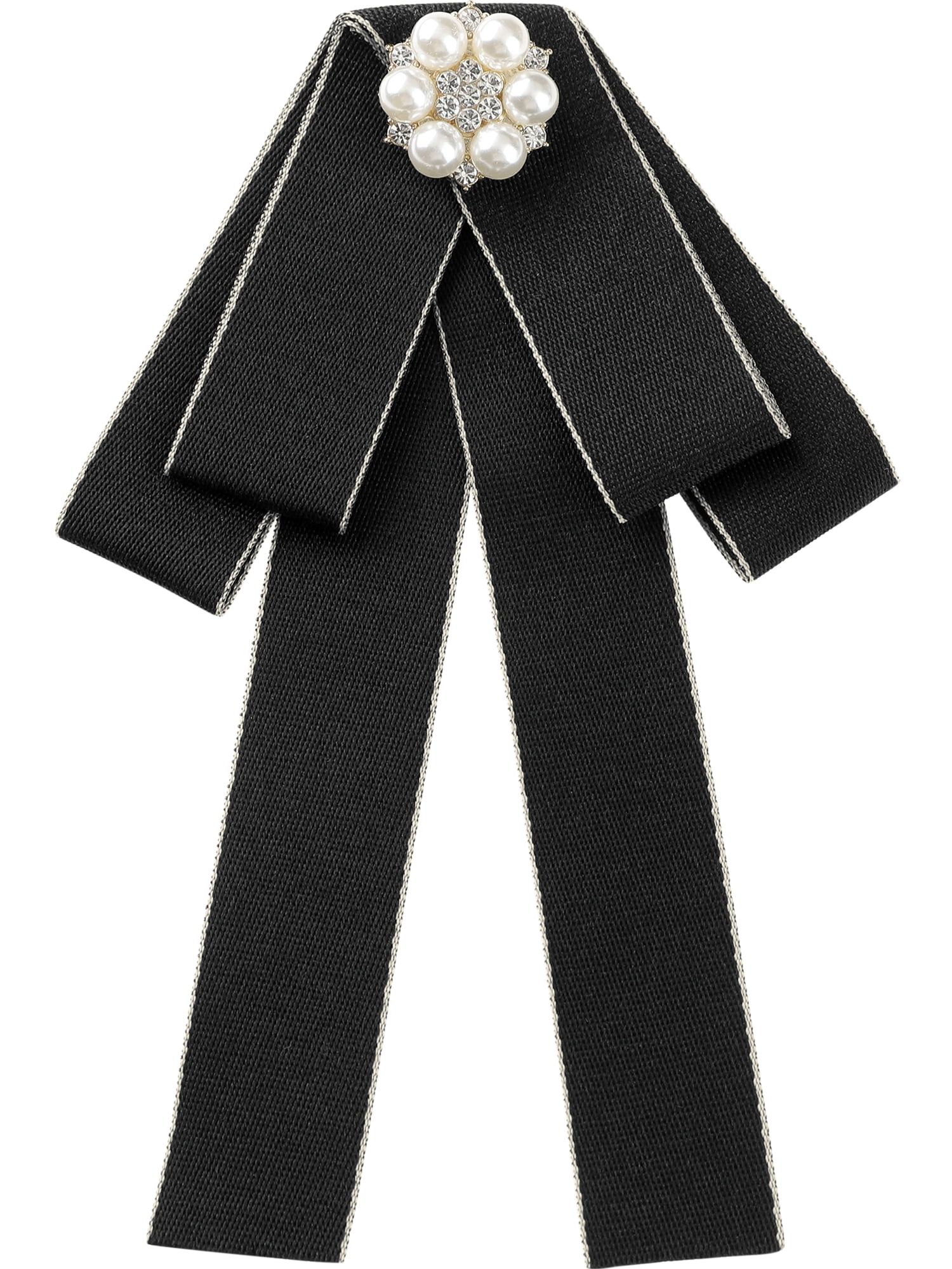 DARING DIVA Women's Ribbon Bow Rhinestone Pre-Tied Bow Ties Black ...