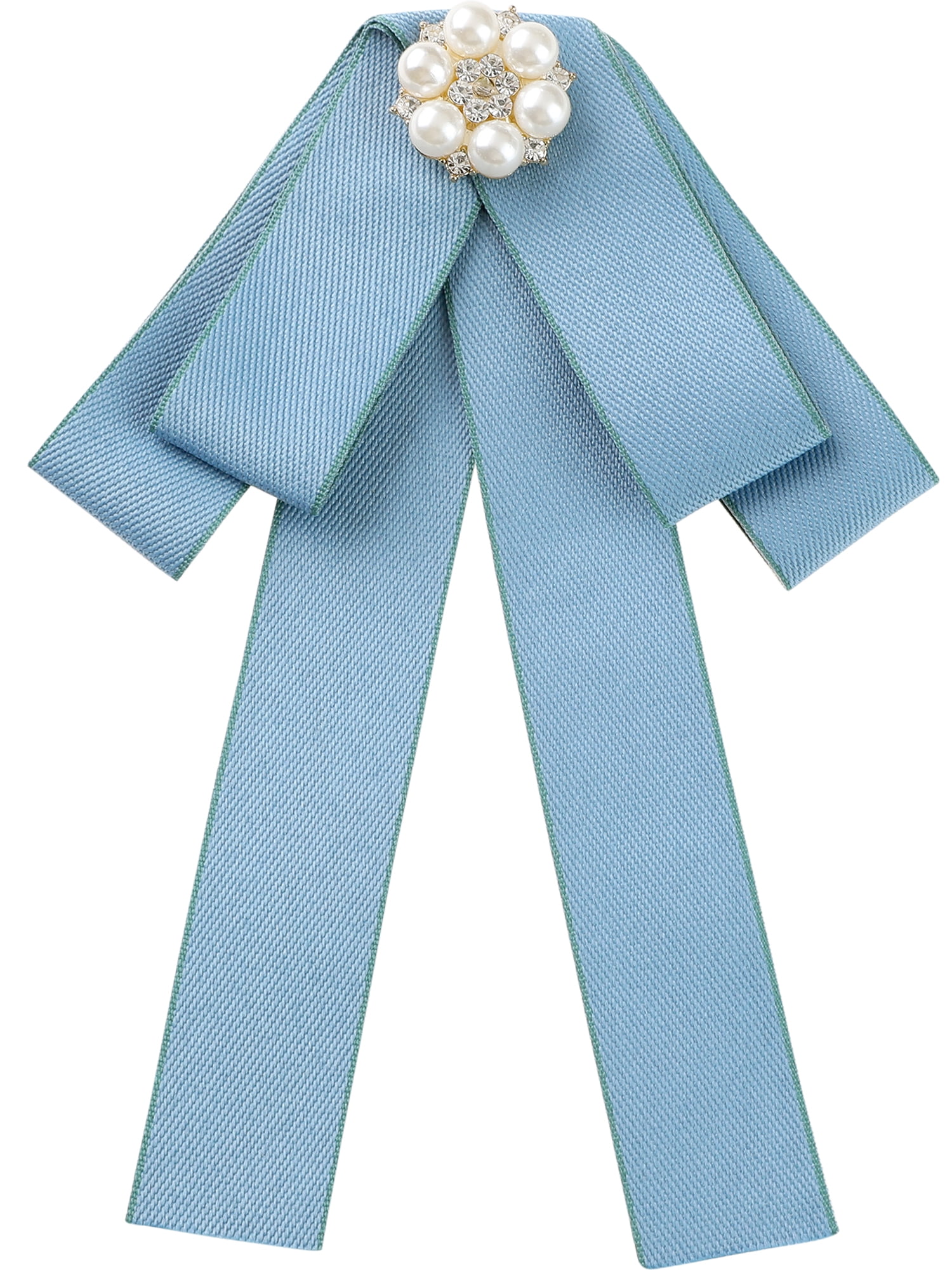 DARING DIVA Women's Ribbon Bow Rhinestone Pre-Tied Bow Ties Light Blue ...