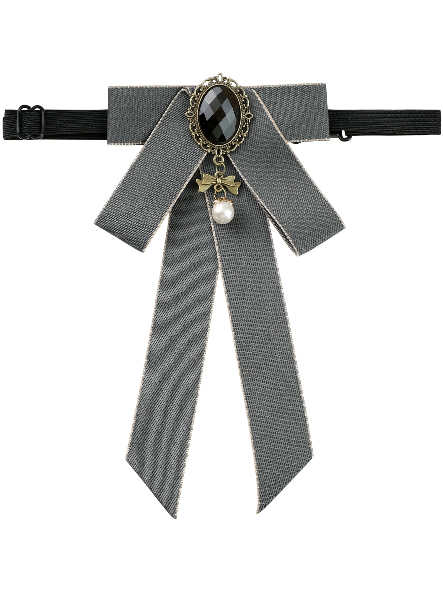 DARING DIVA Women's Ribbon Pre-tied Bow Ties with Chic Rhinestone Gray ...