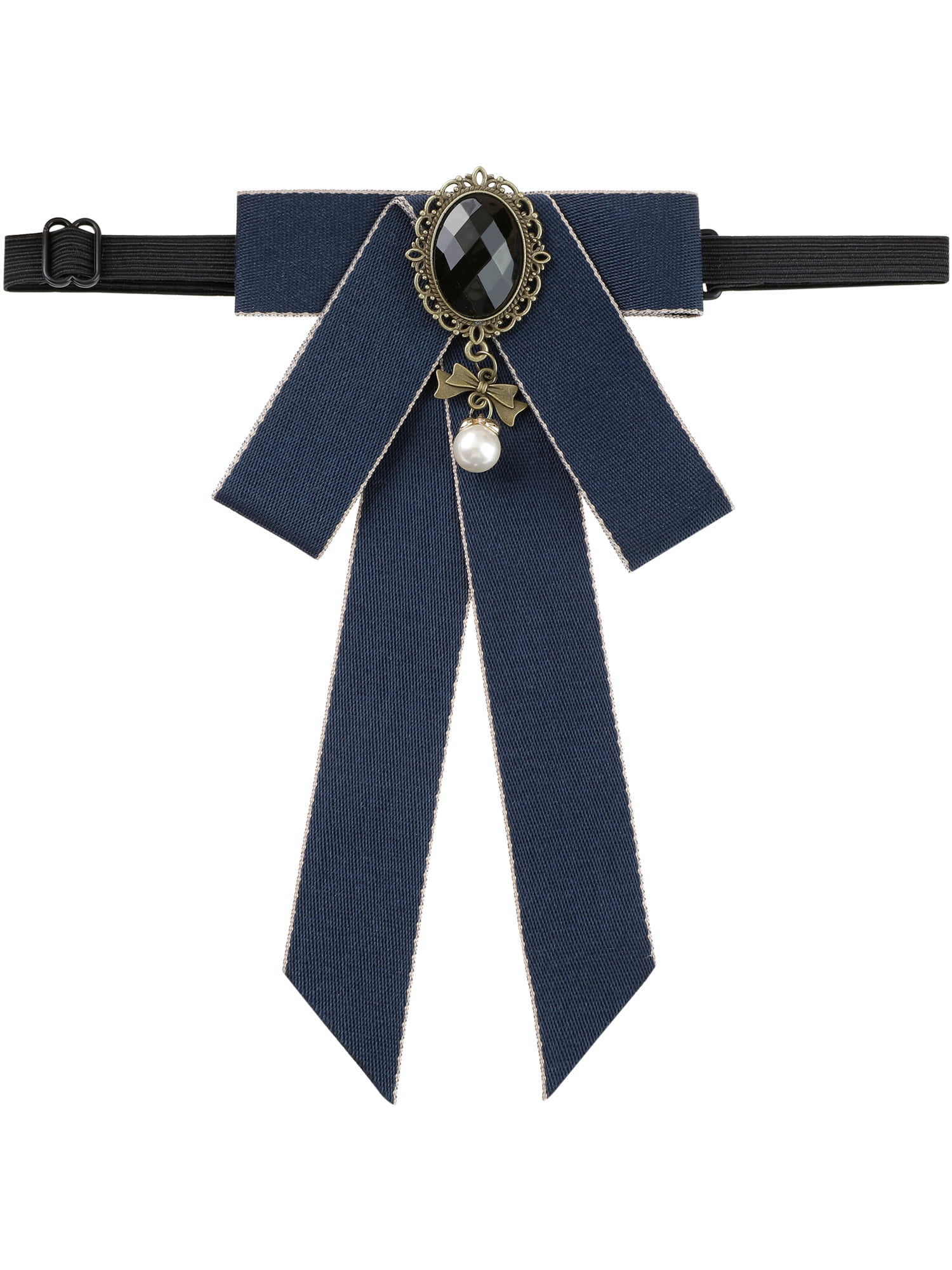 DARING DIVA Women's Ribbon Pre-tied Bow Ties with Chic Rhinestone Navy ...