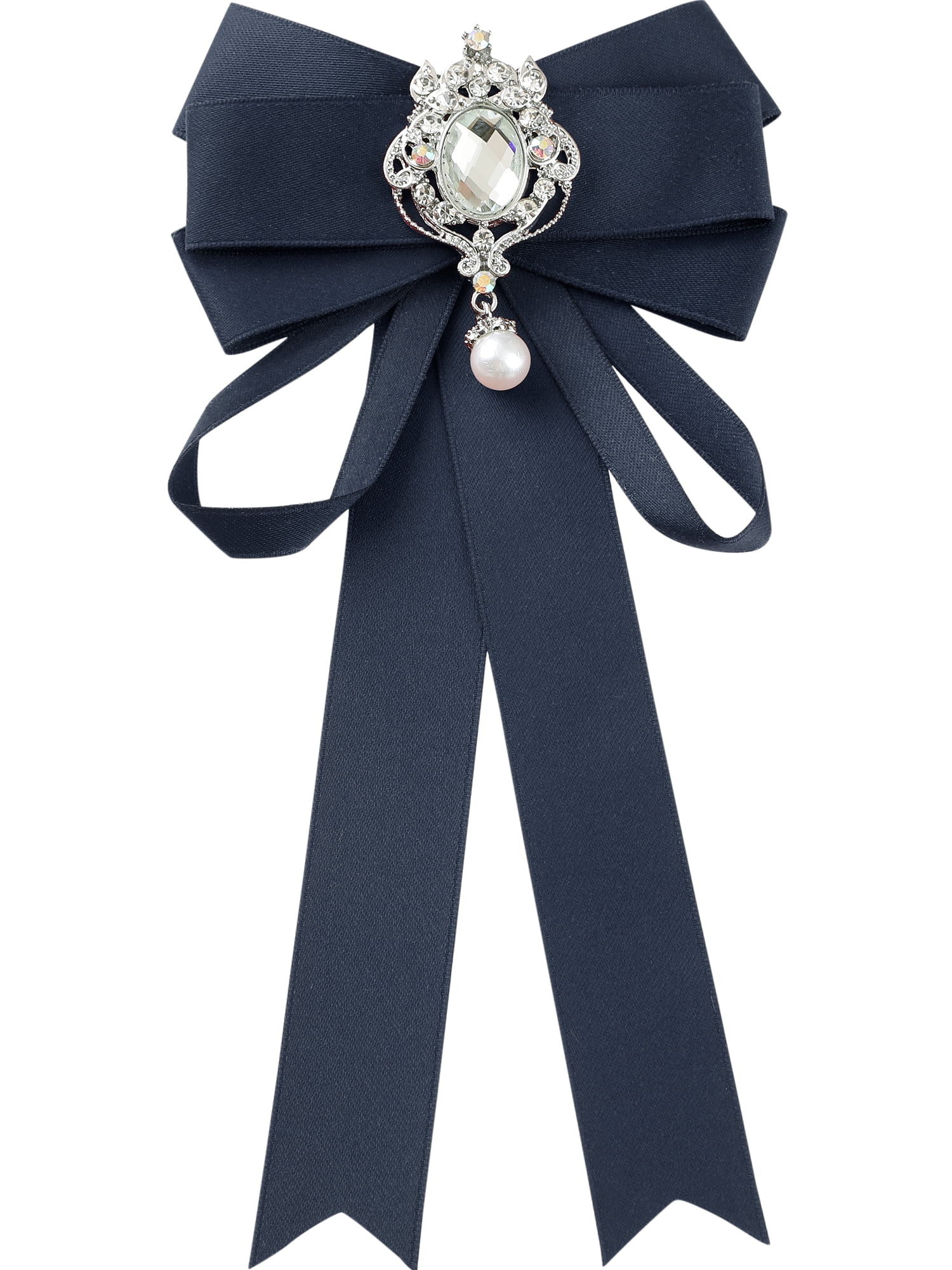 DARING DIVA Women's Ribbon Satin Elegant Pre-Tied Bow Tie Bow Dark Blue ...