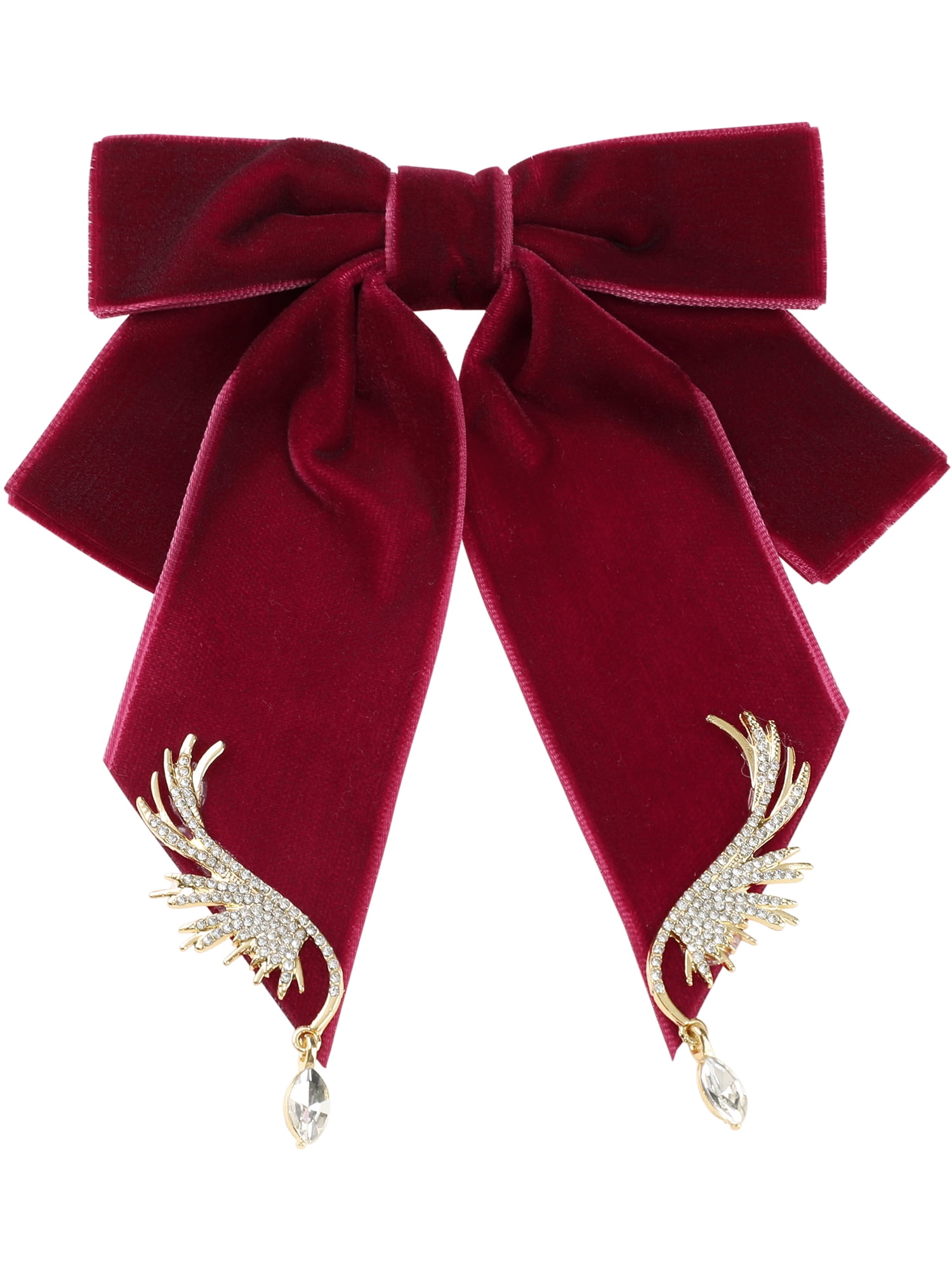 DARING DIVA Women's Ribbon Velvet Solid Color Rhinestone Bow Ties Red ...
