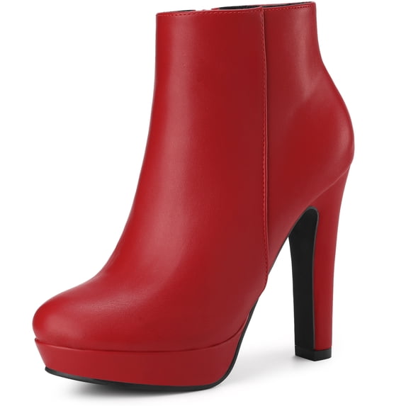 DARING DIVA Women's Round Toe Chunky High Heels Ankle Boots Red US 7.5 ...