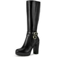 DARING DIVA Women's Round Toe Platform Chunky Heels Knee High Boots ...