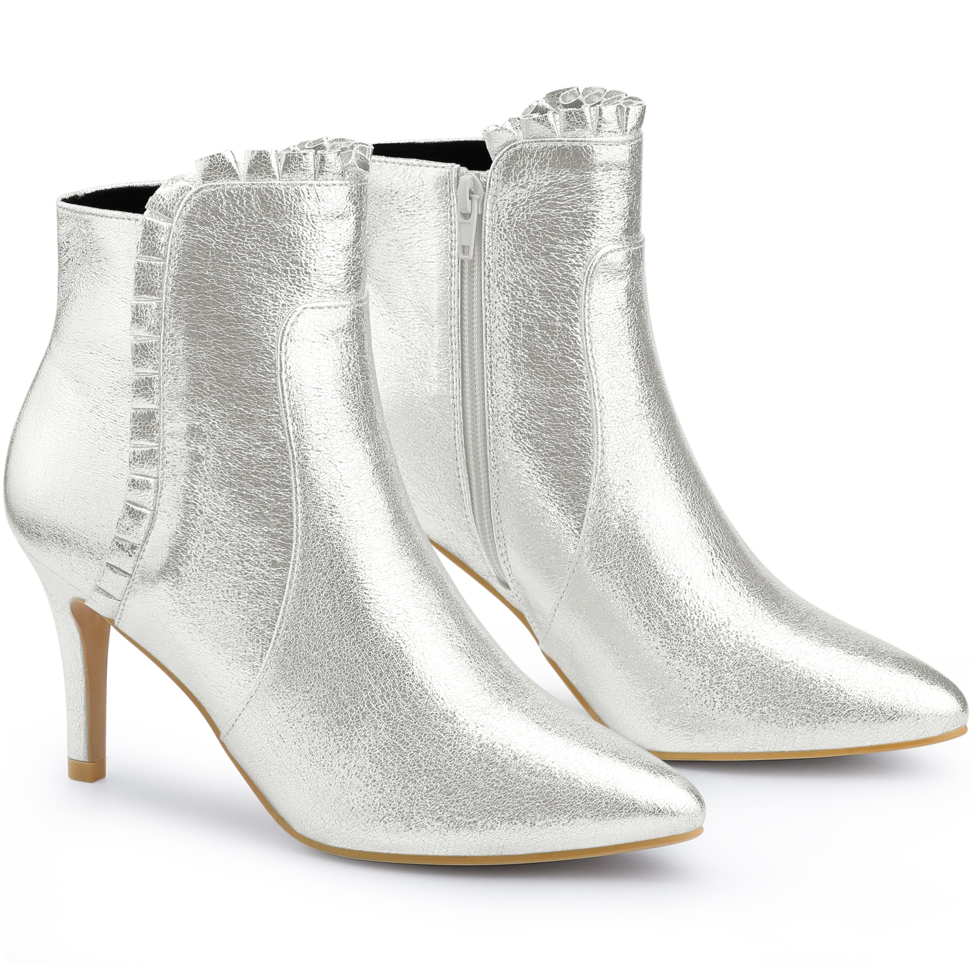 DARING DIVA Women's Ruffled Ankle Boot Stiletto Heel Shiny Booties ...