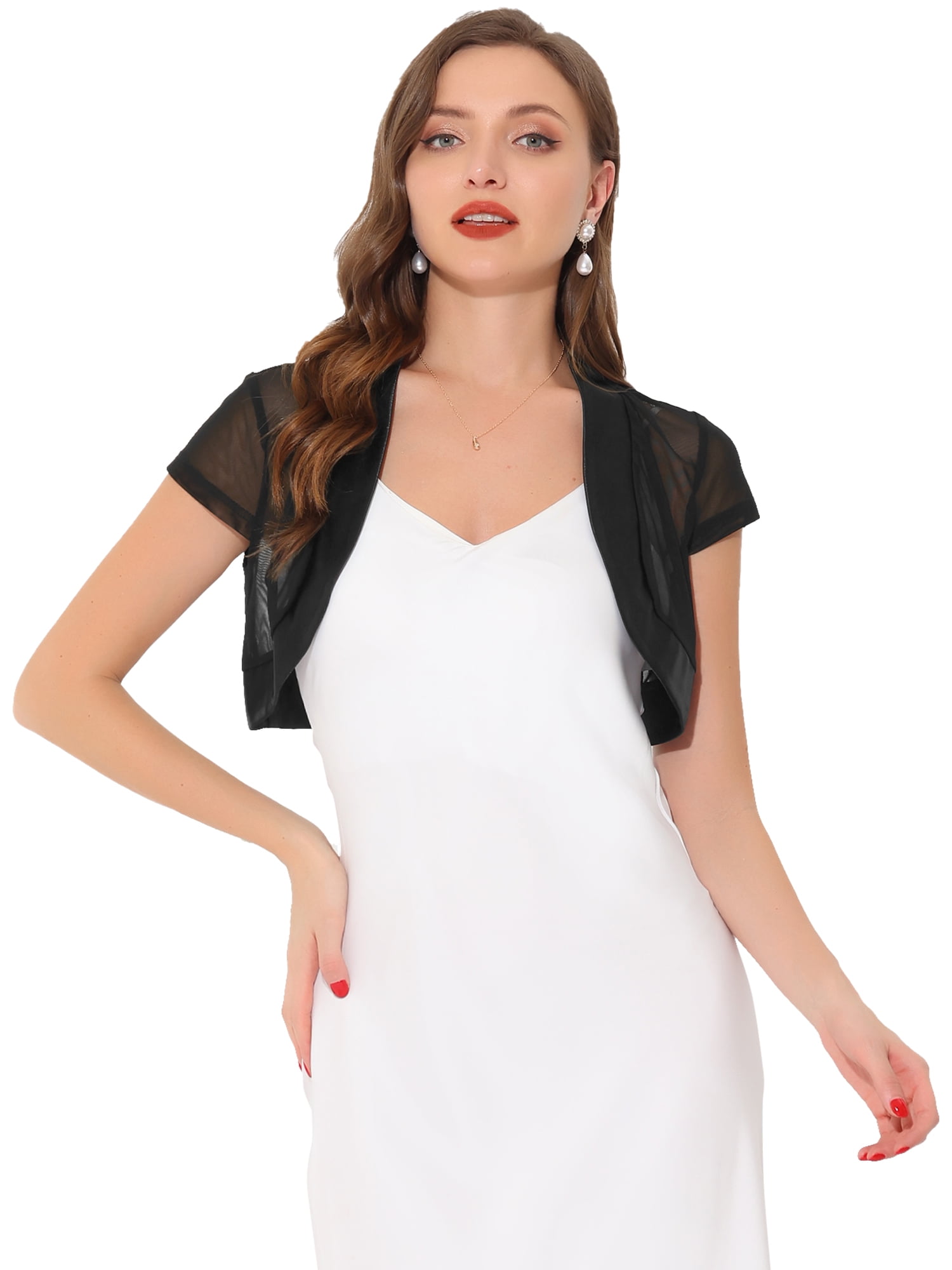 DARING DIVA Women's Satin Shrug Bolero Cap Sleeve Mesh Crop Cardigan S ...