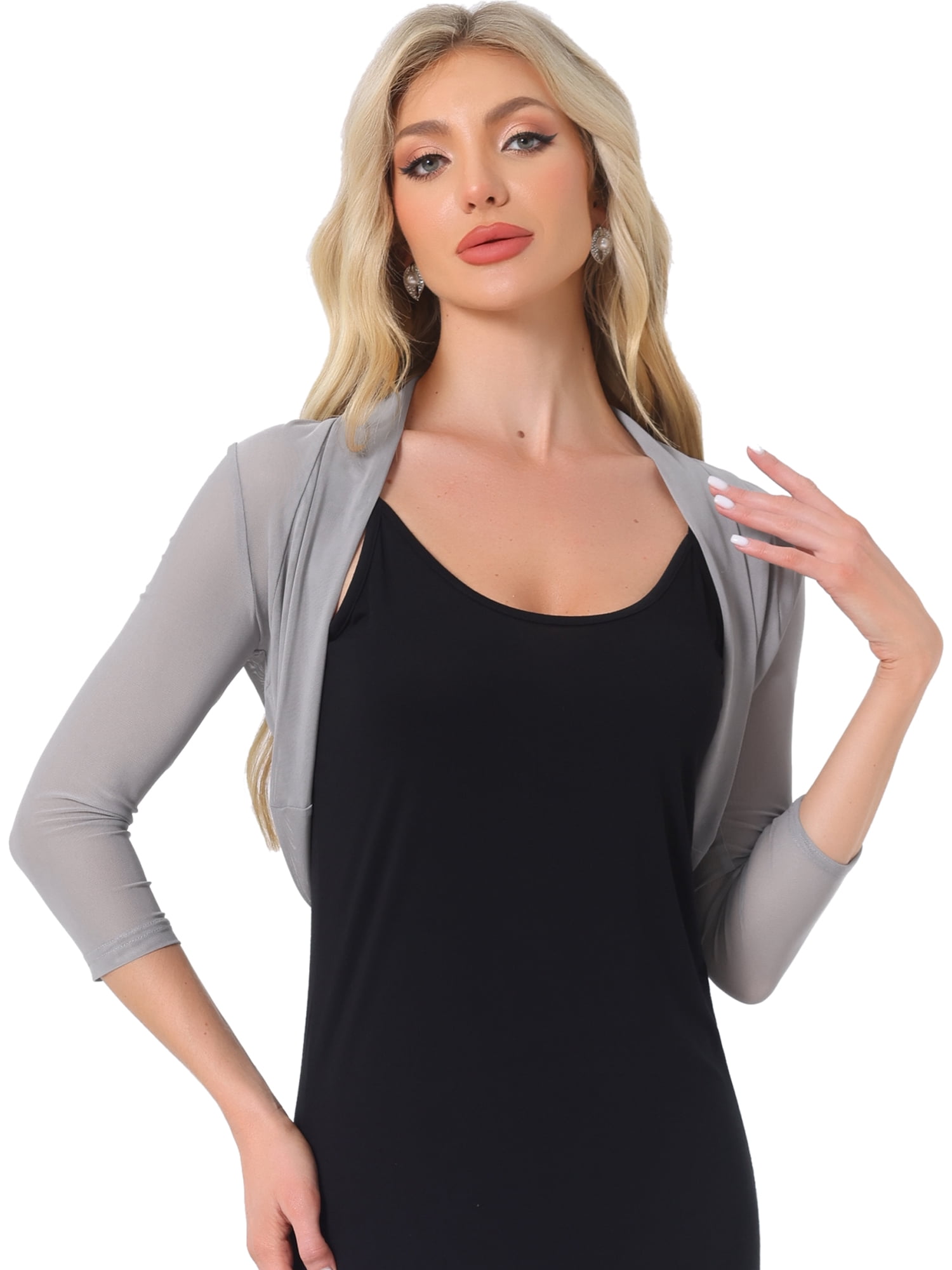 DARING DIVA Women's Semi Sheer 3/4 Sleeves Cardigan Bolero Shrugs XL ...