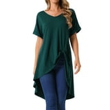 DARING DIVA Women's Short Sleeve High Low Tops Waist Knot Dressy Blouse ...
