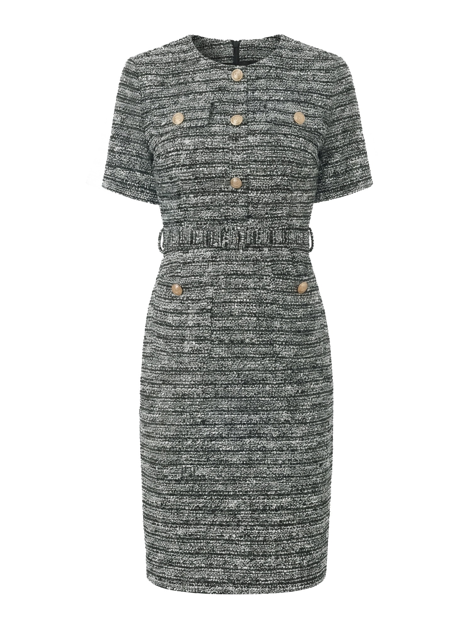 DARING DIVA Women's Short Sleeve Pencil Tweed Sheath Dress with Belted ...