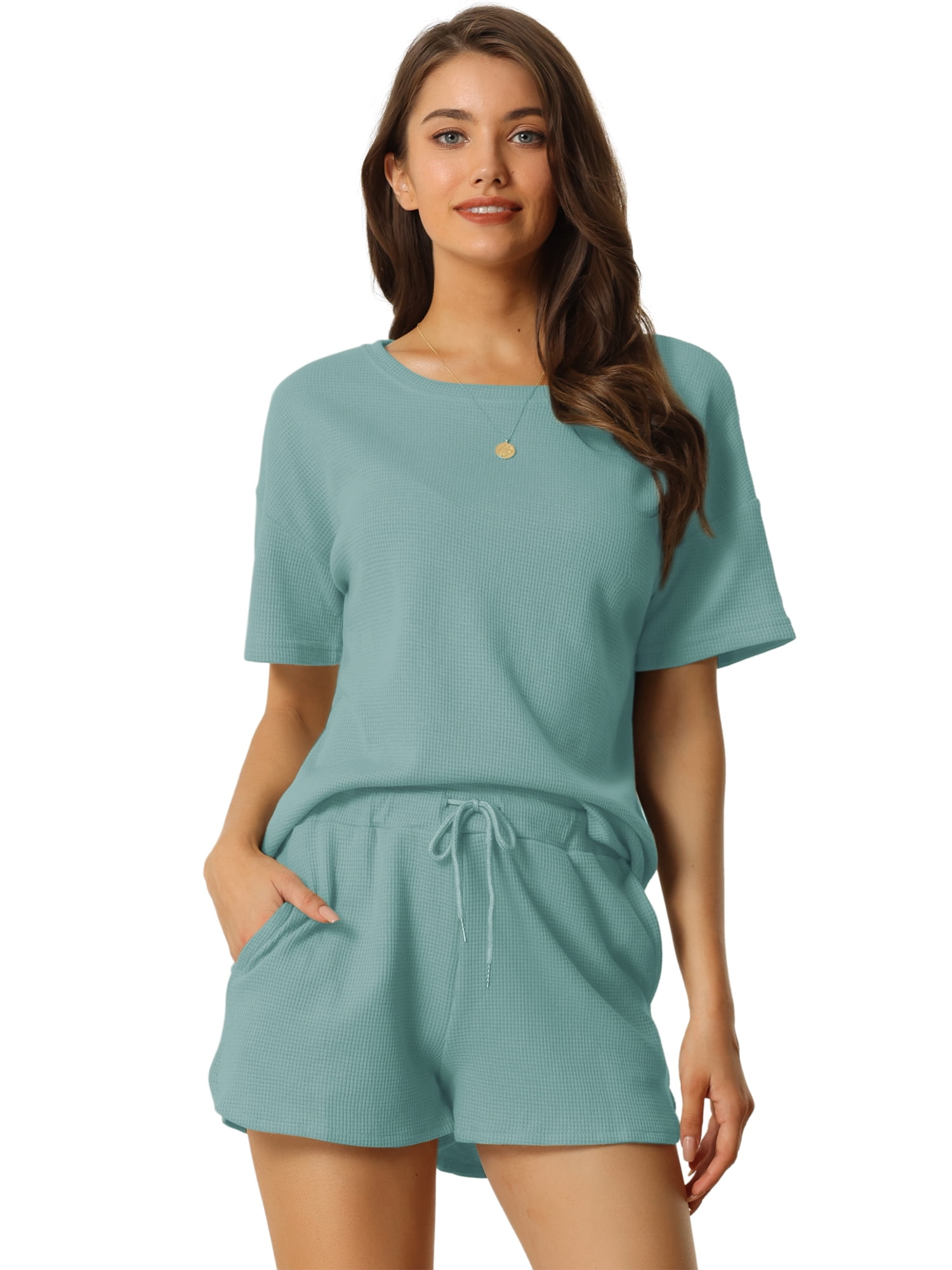 DARING DIVA Women's Short Sleeve Solid Color Pullover Pajama Set S Lake ...