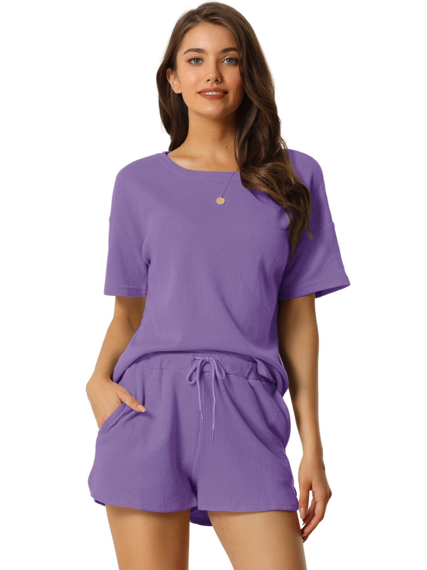 DARING DIVA Women's Short Sleeve Solid Color Pullover Pajama Set XS ...
