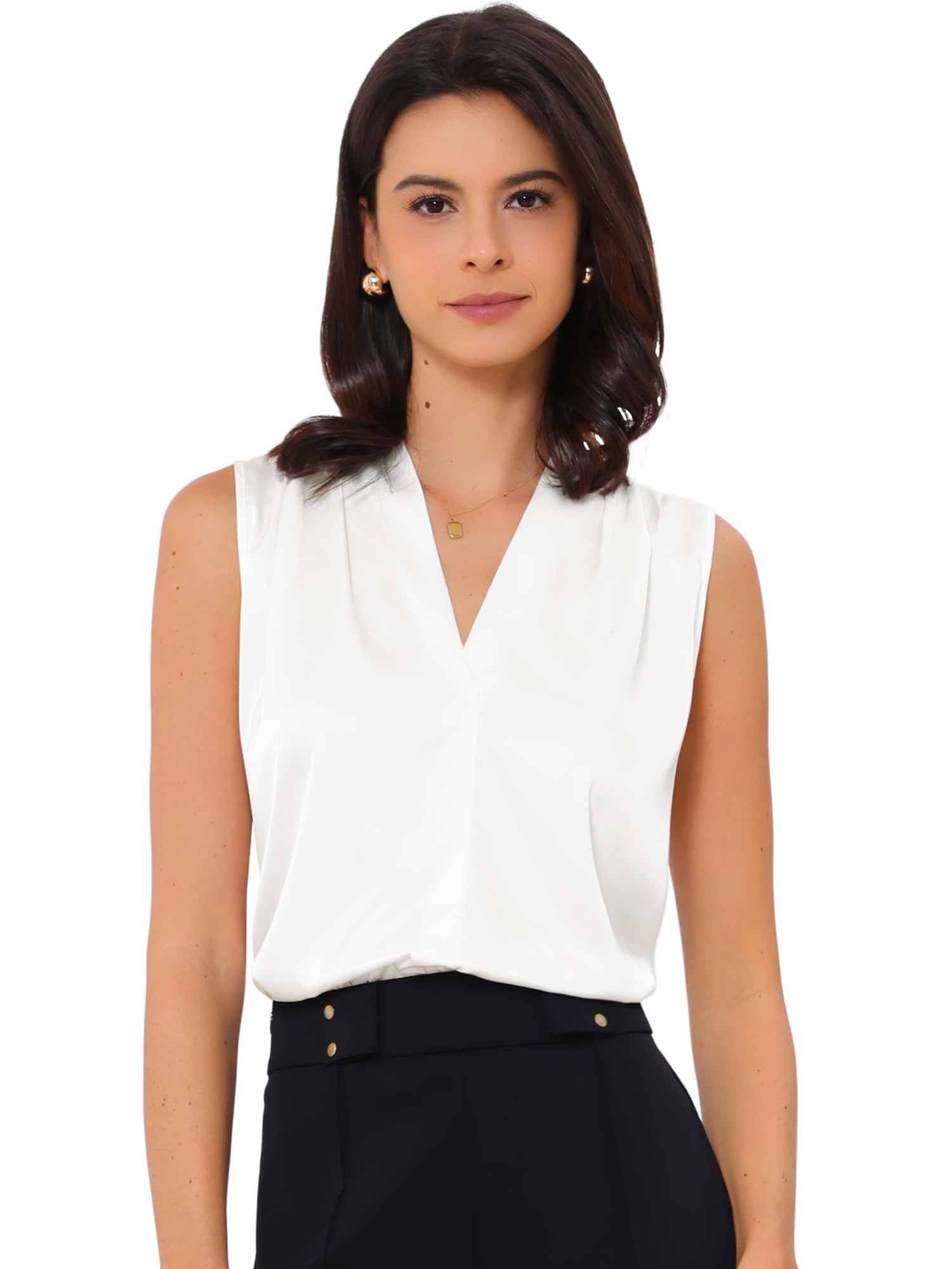 DARING DIVA Women's Silk Satin Tank Top Ruched Blouse Basic Tank Shirt ...