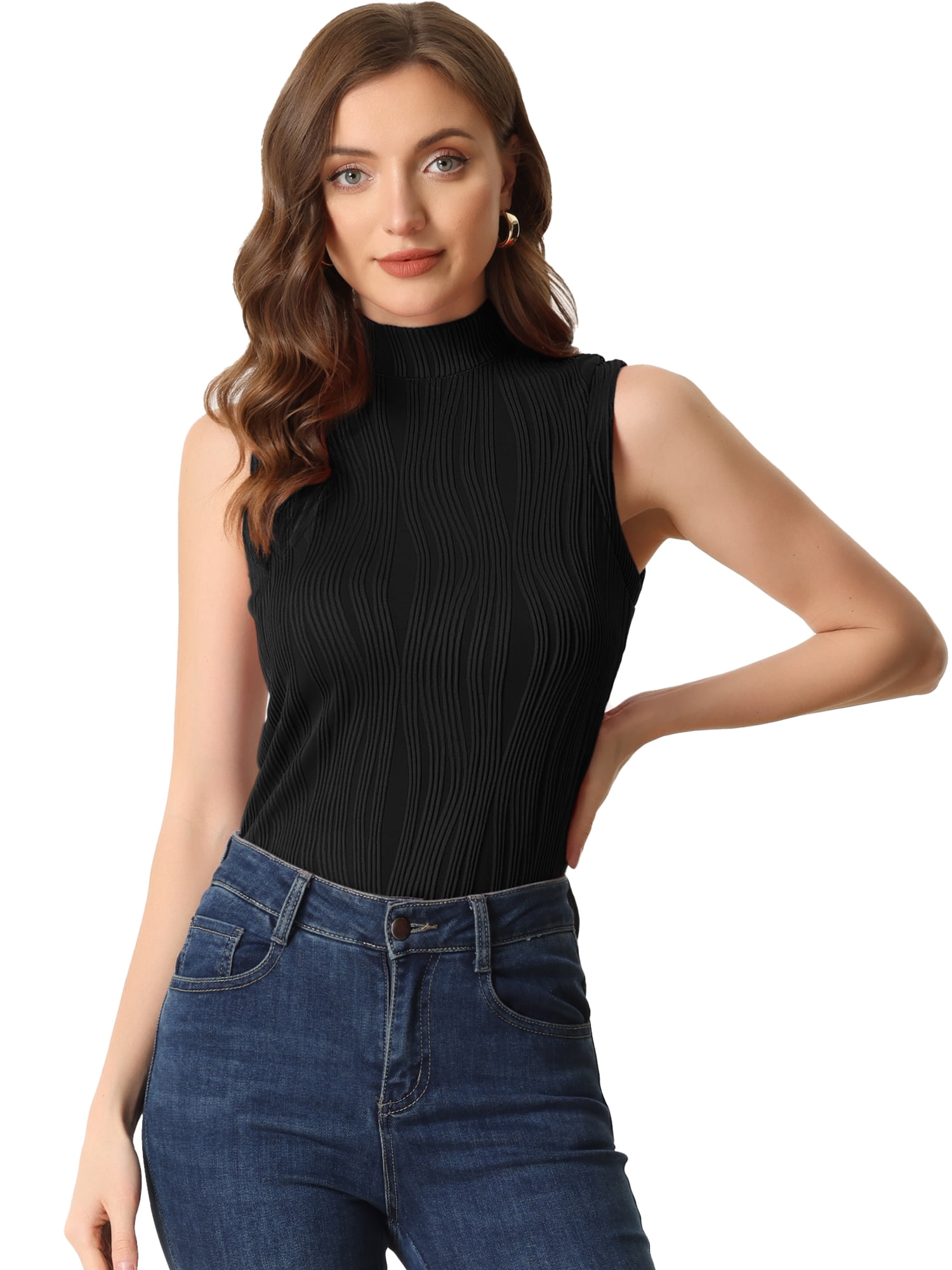 DARING DIVA Women's Sleeveless Ribbed Knit Mock Neck Tank Tops XS Black - Walmart.com