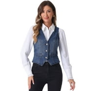 INSPIRE CHIC Women's Denim Vest Halter Neck Button Down Backless Jean Waistcoat S Gray Blue ...