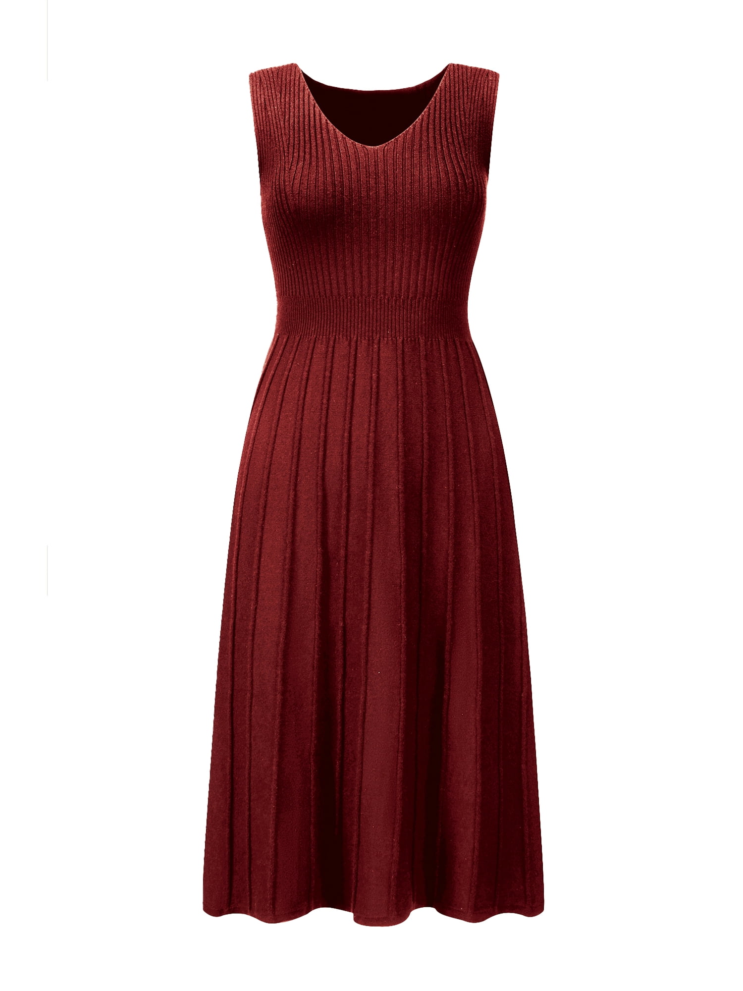 DARING DIVA Women's Sleeveless V Neck Elegant A Line Midi Dresses S Dark Red - Walmart.com