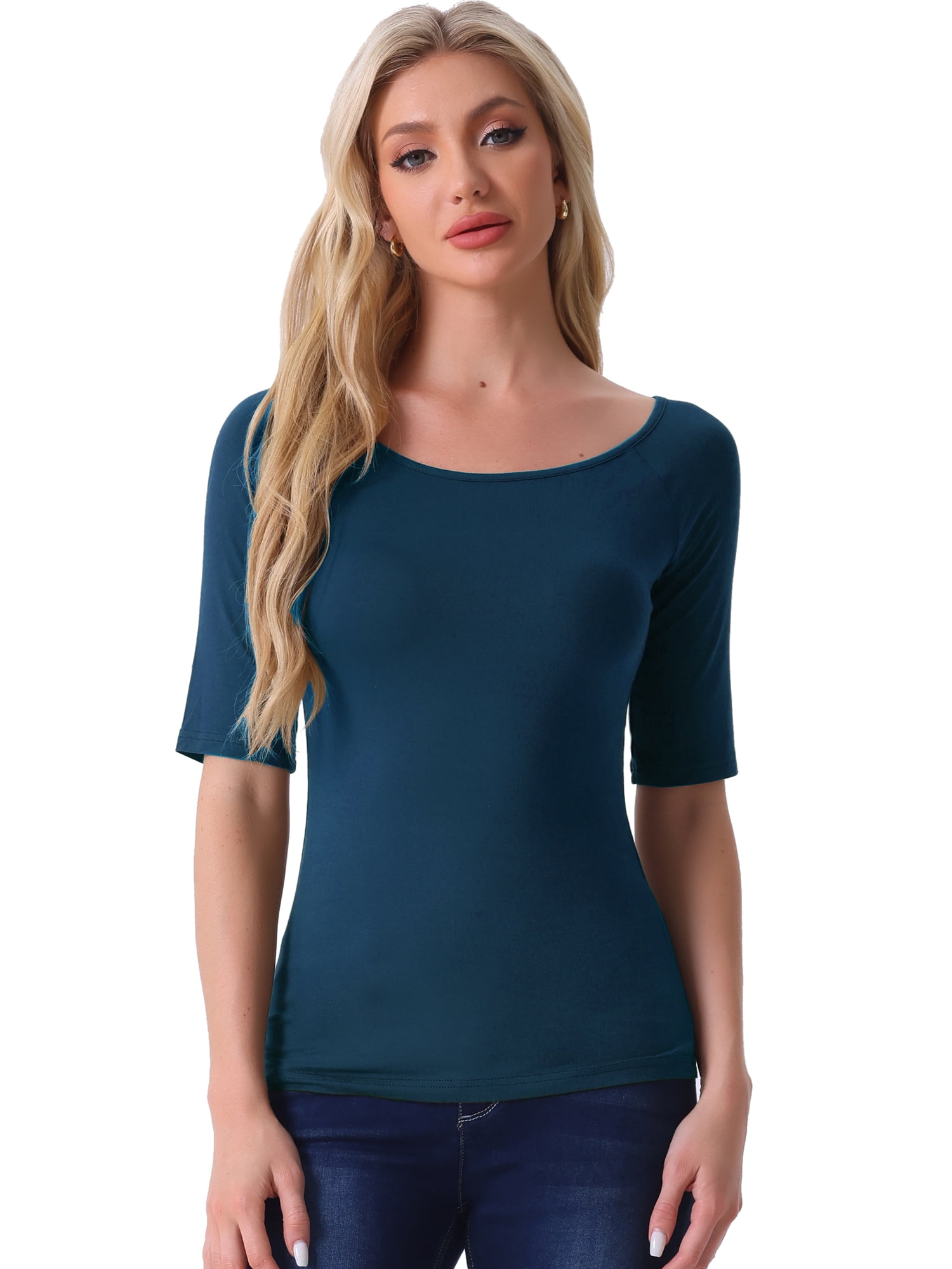 DARING DIVA Women's Slim Fit Pullover Boat Neck Stretchable T-Shirt XL ...