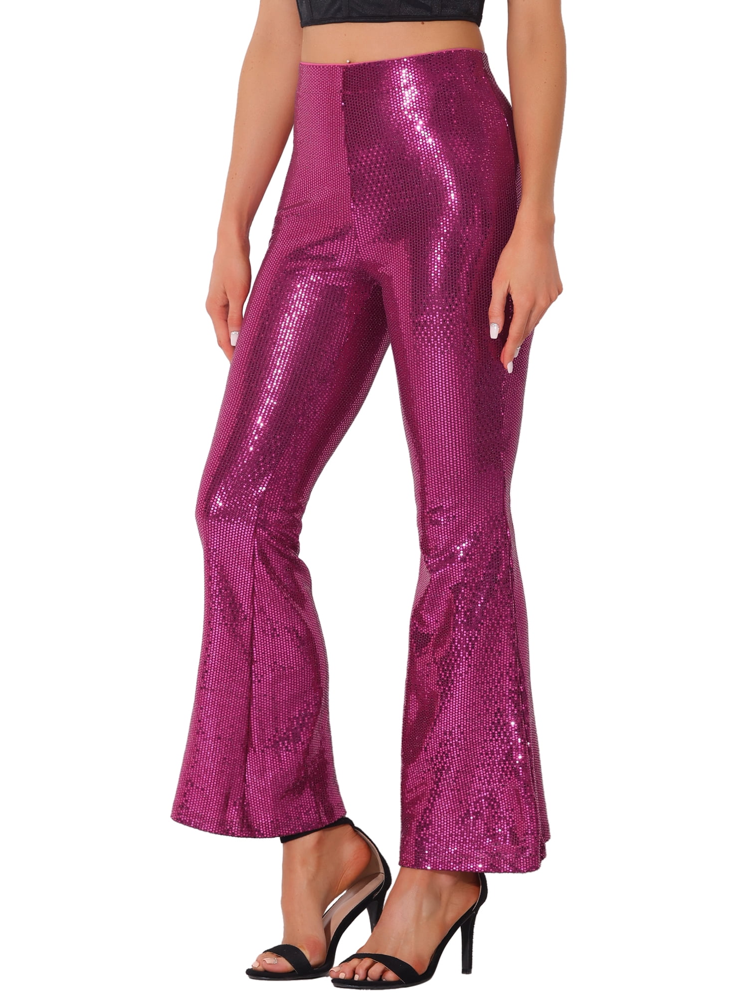 DARING DIVA Women's Sparkle Bell Bottoms Stretch Shiny Flare Sequin ...