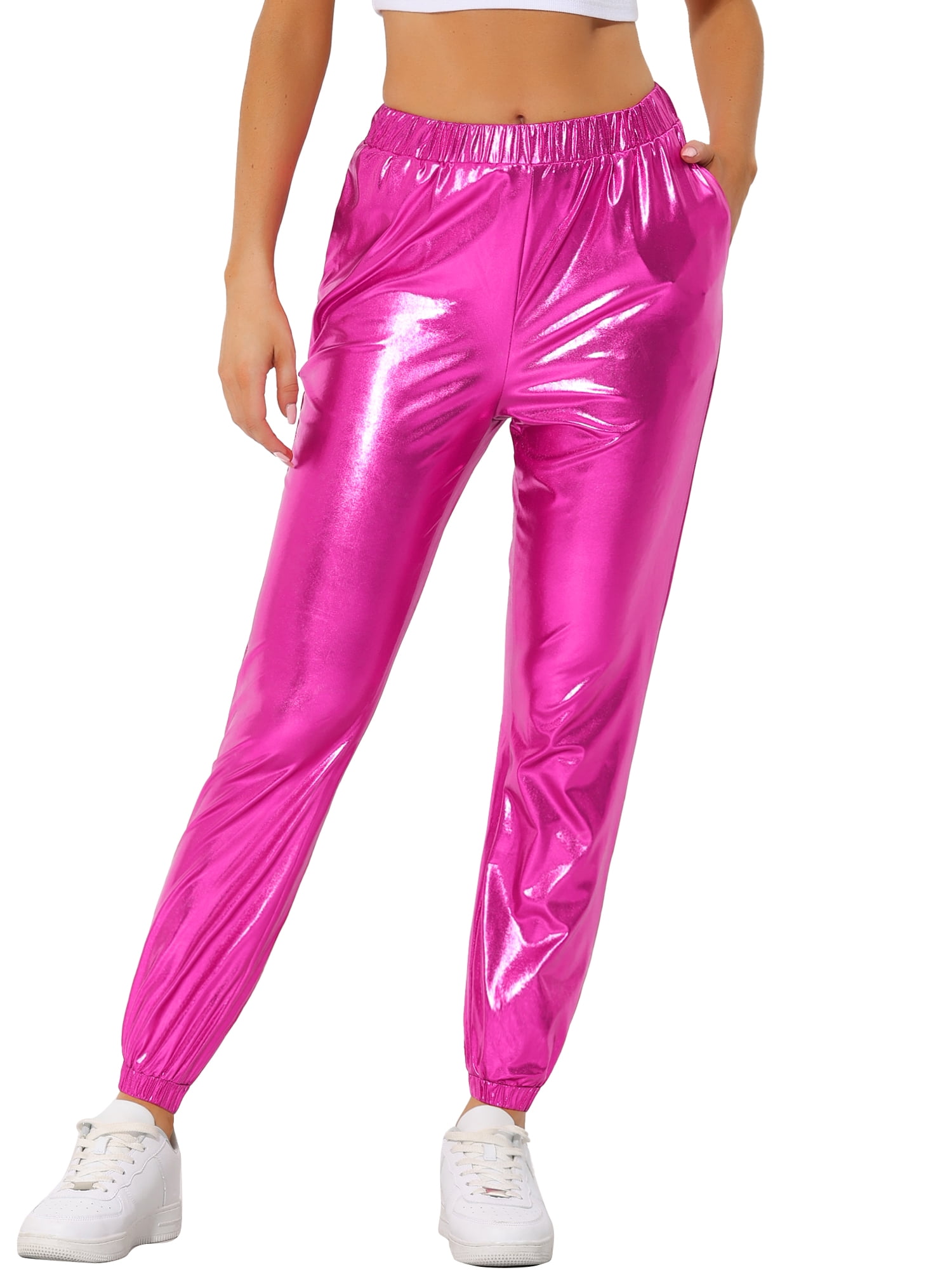DARING DIVA Women's Sparkle Shiny High Waist Metallic Jogger Pants S ...