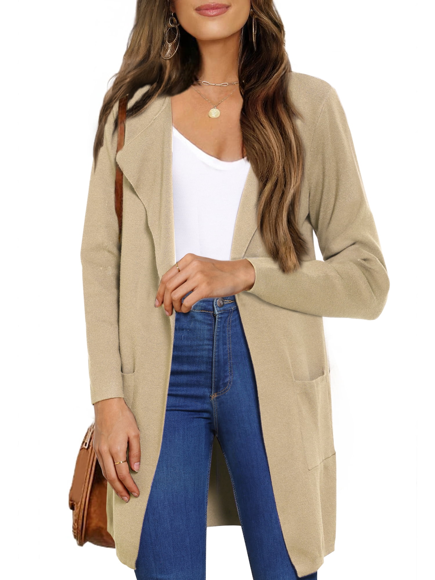 DARING DIVA Women's Spring Open Front Knit Long Cardigan Sweaters S ...