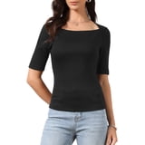 DARING DIVA Women's Square Neck Tops Half Sleeve Fitted Dressy Casual ...